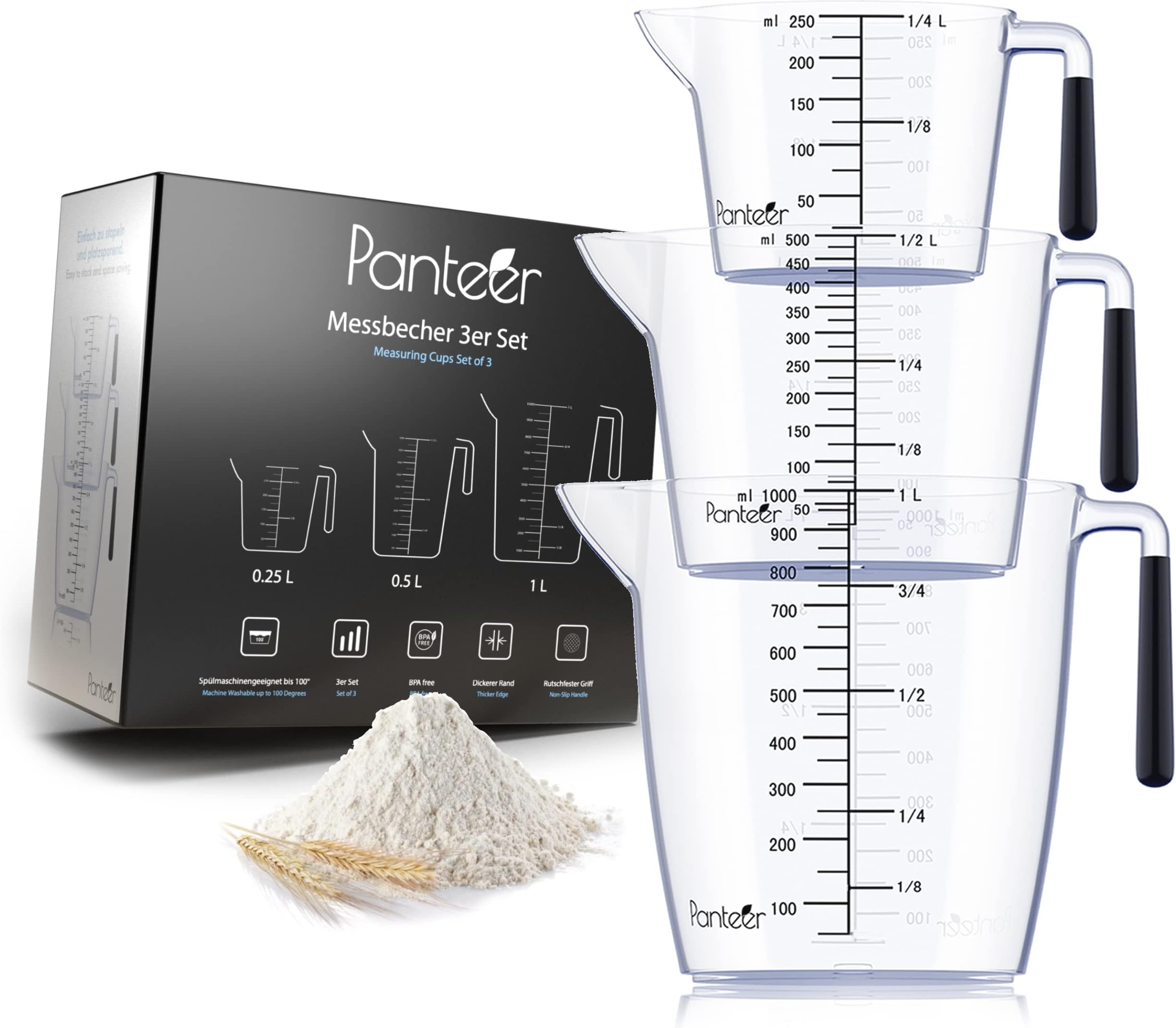 Panteer ® Messbecher Set - 3 Stück - Hitzebeständig und ...