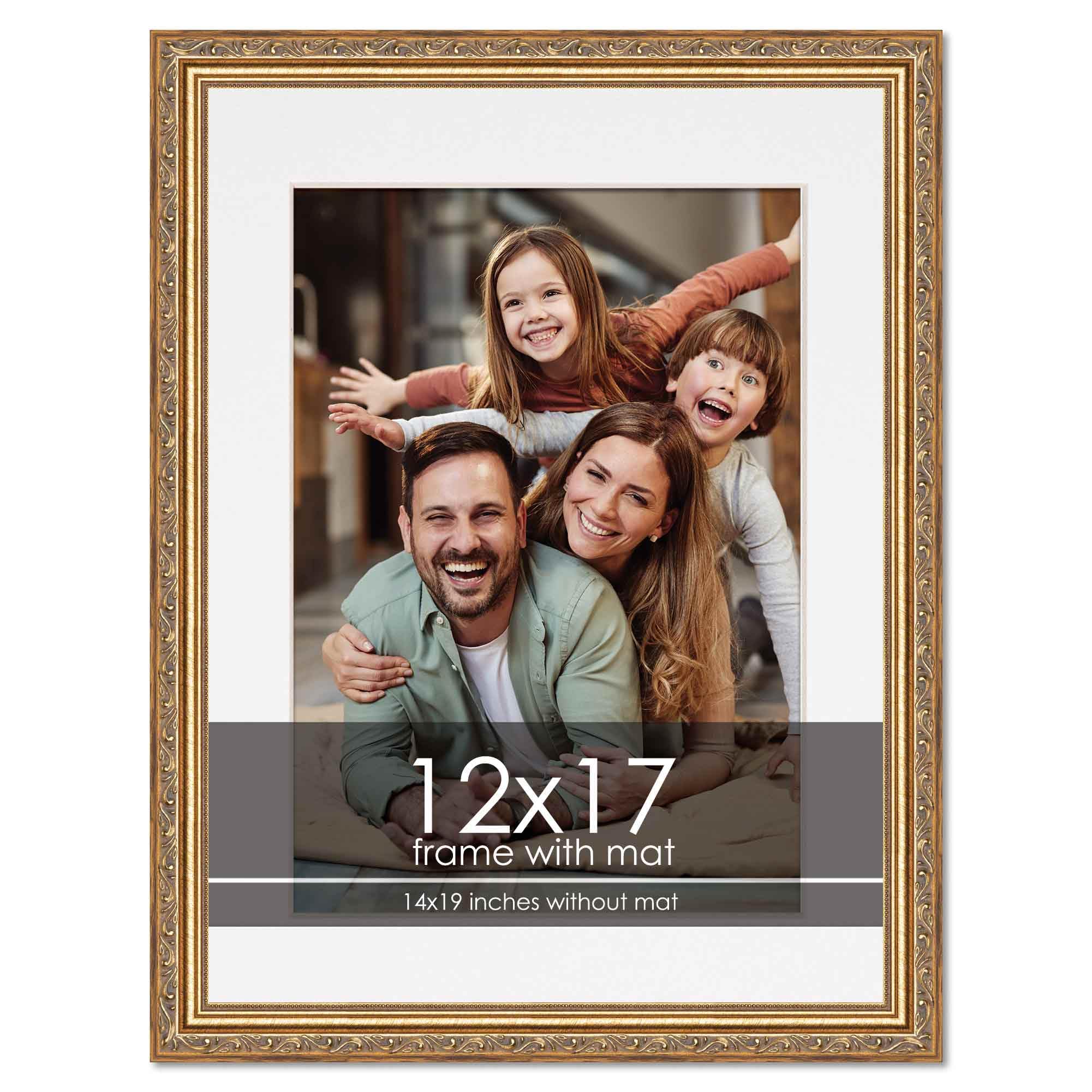 Amazon.com - 12x17 Frame with Mat - Antique Gold 14x19 Frame Wood Made ...