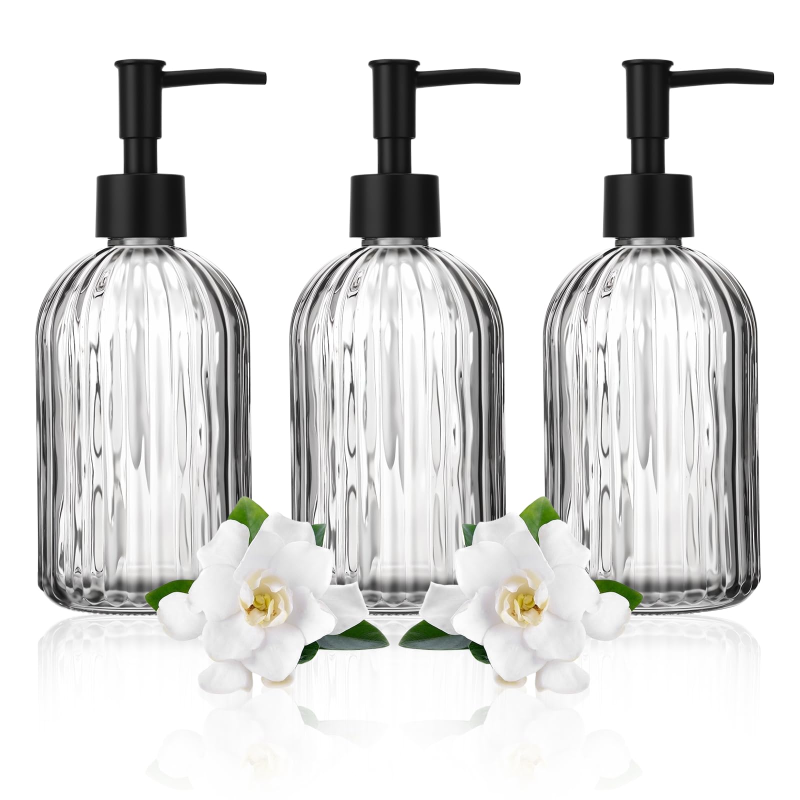 Amazon.com: 3 Pack Glass Soap Dispenser with Rust Proof Pump,14 Oz Hand ...