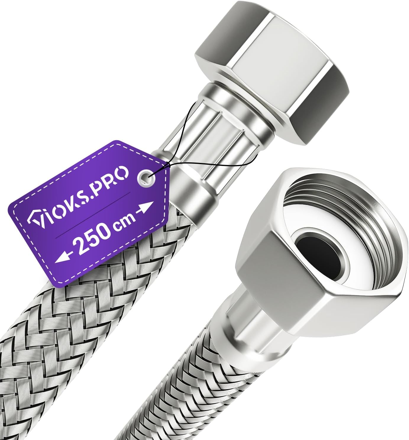 H2O-Flex® Panzerschlauch 1/2"ÜM x 1/2"AG, Flexschlauch DN13 für Sanitär ...
