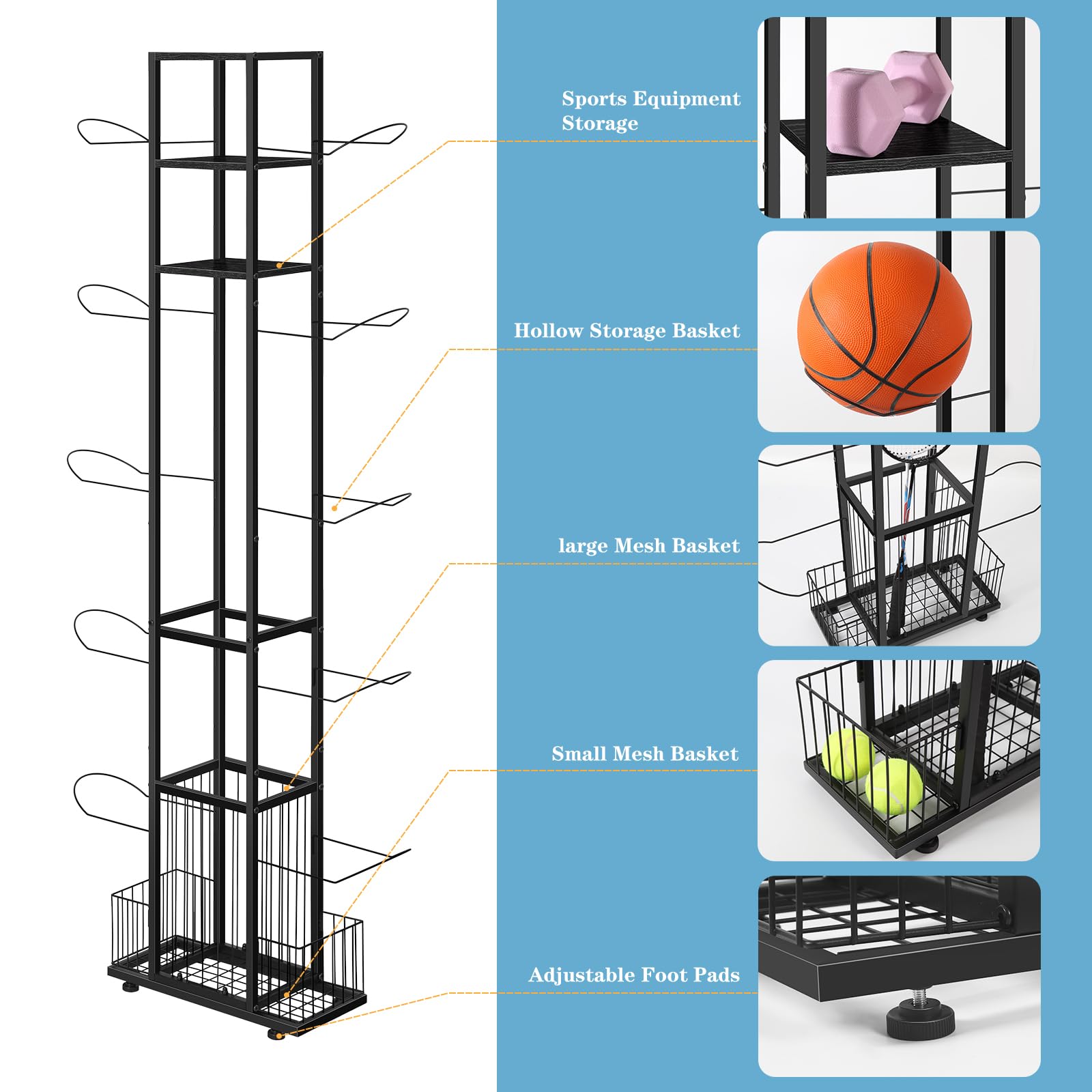 Snapklik.com : Sports Equipment Organizer Ball Storage Rack ...
