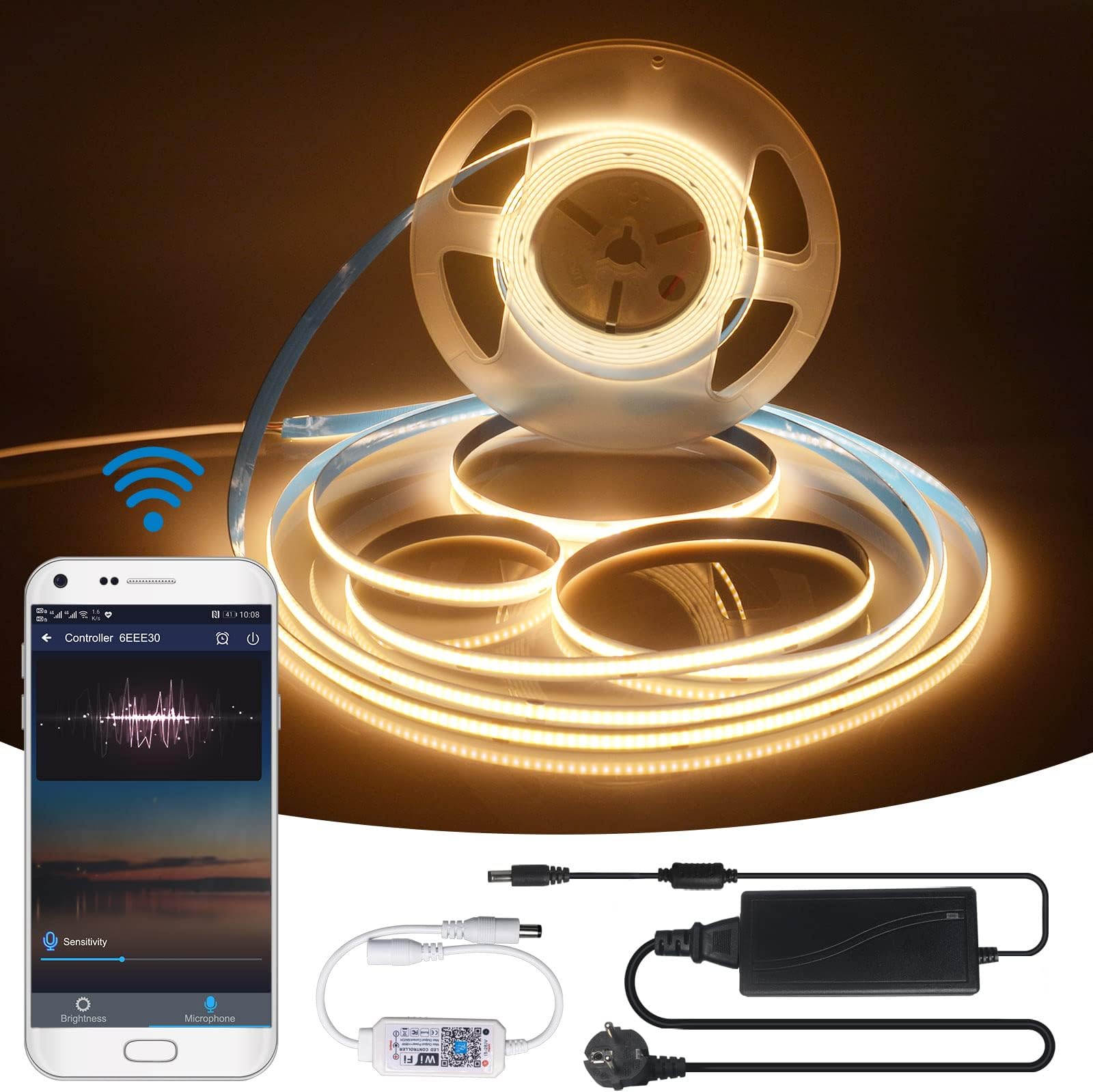 INDARUN WiFi Warm White Cob Led Strip Light 3000K DC12V 5A, Dimmable ...