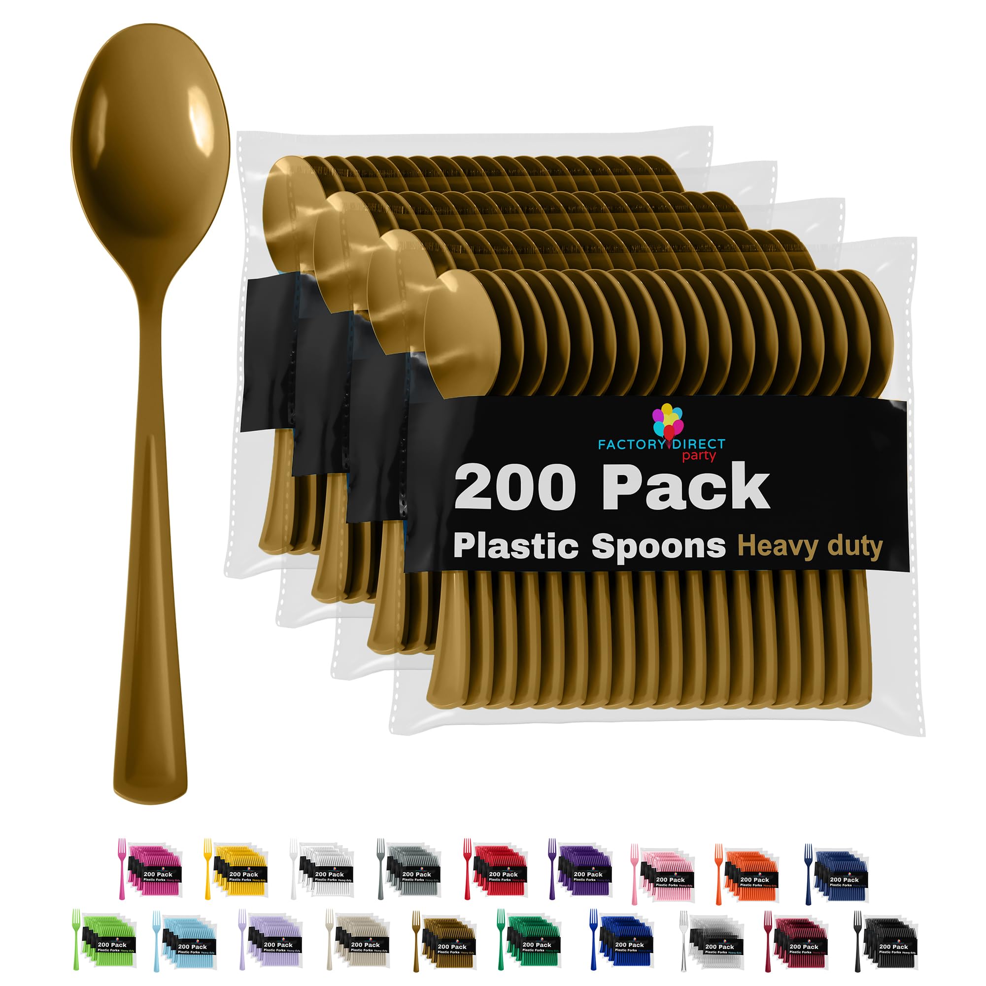 Amazon.com: Gold Plastic Spoons 200 Pcs Gold Spoons Disposable Utensils ...