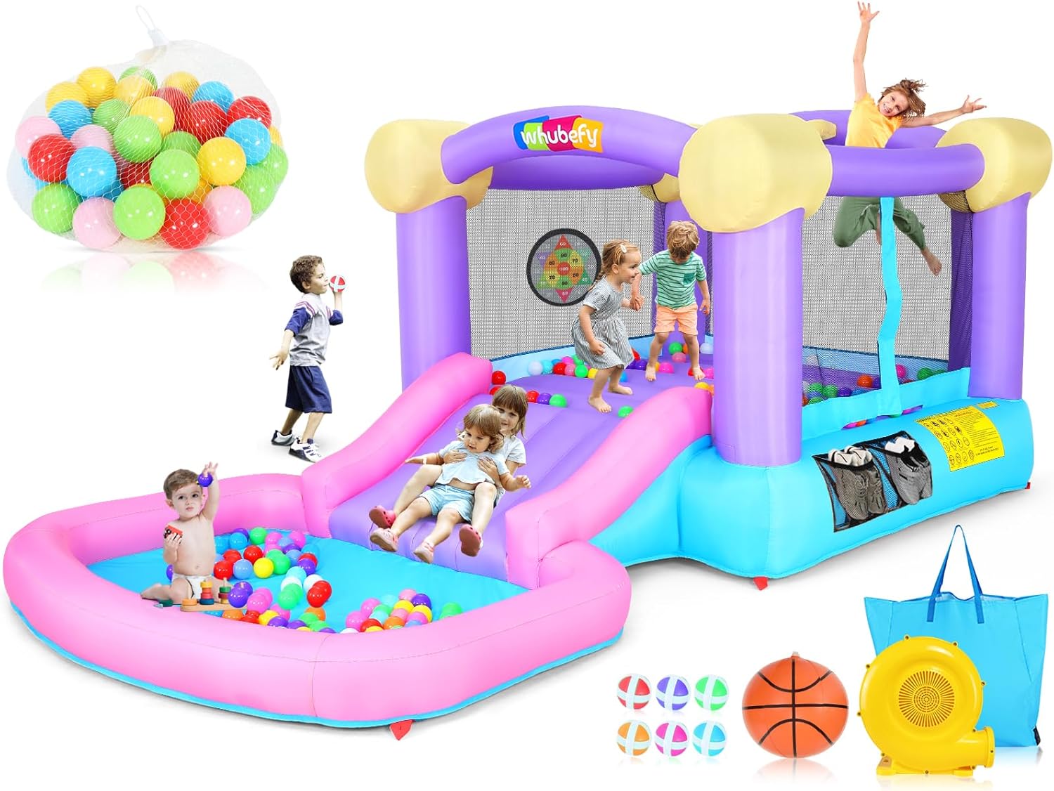Amazon.com: Whubefy Inflatable Bounce House for Kids 3-6 Castle 5 in 1 ...
