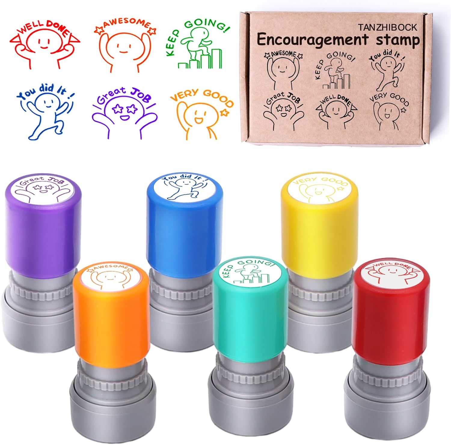 Amazon.com: 6-Pack of Cute Action Teacher Rating Encouragement Self-Ink ...