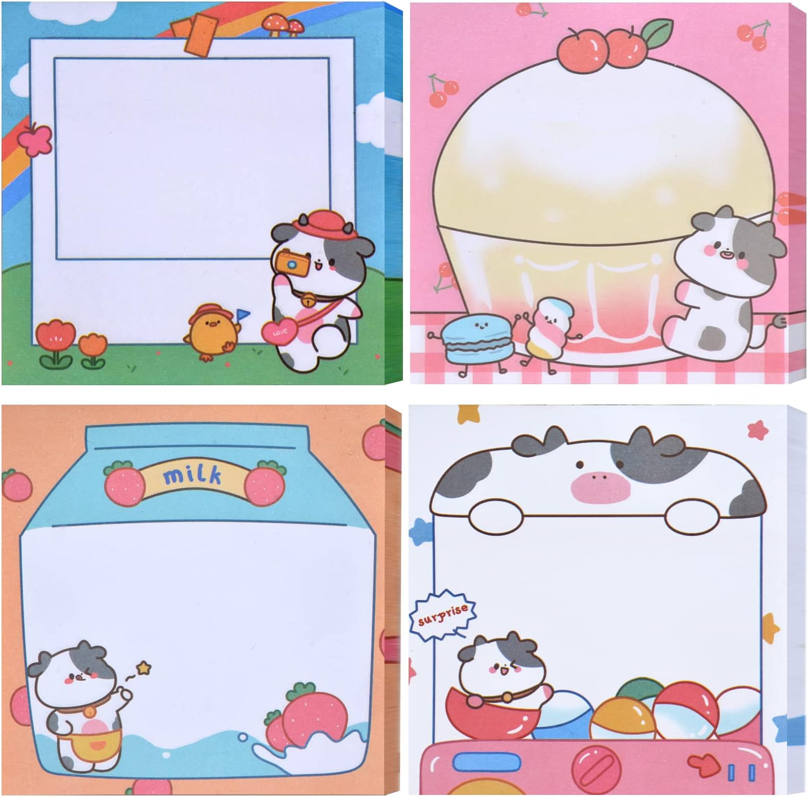 Amazon.com : Cute Cow Sticky Notes,3x3 inch Self-Sticky Notes,4 Pad ...