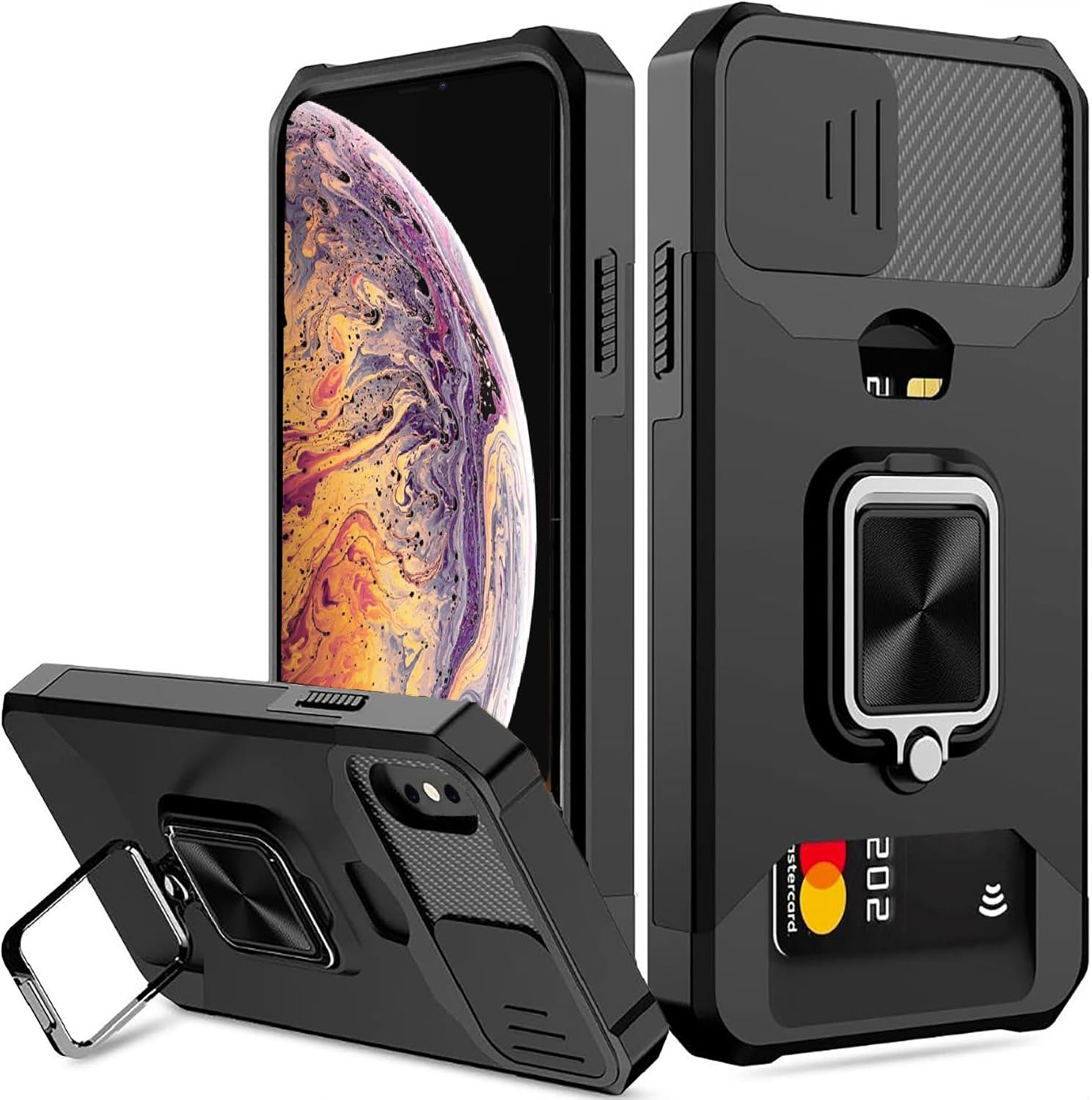 for iPhone Xs Max Case with [Card Holder] [Slide Camera Cover] [360 ...