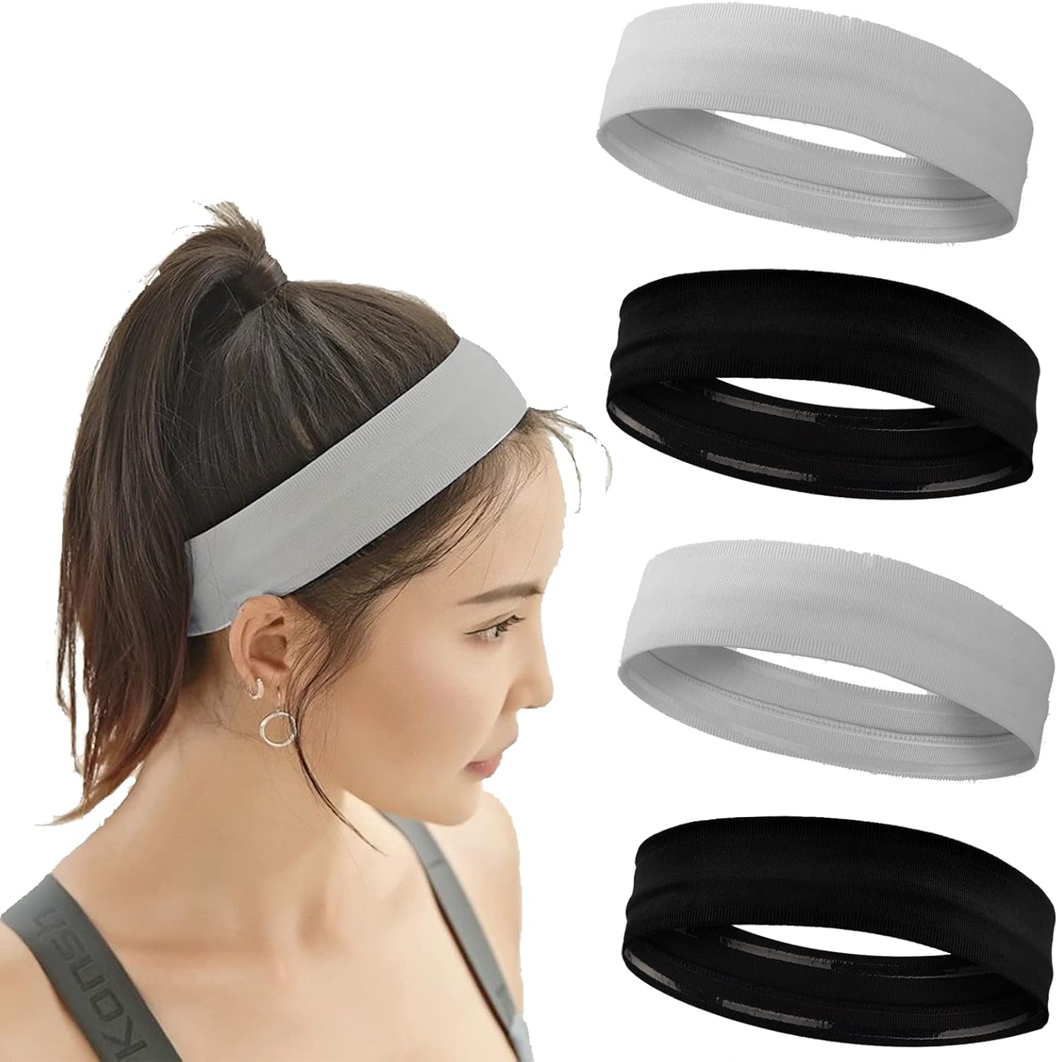 Sweat Bands for Women,4 Pcs Non Slip Sports Headband Moisture Wicking ...