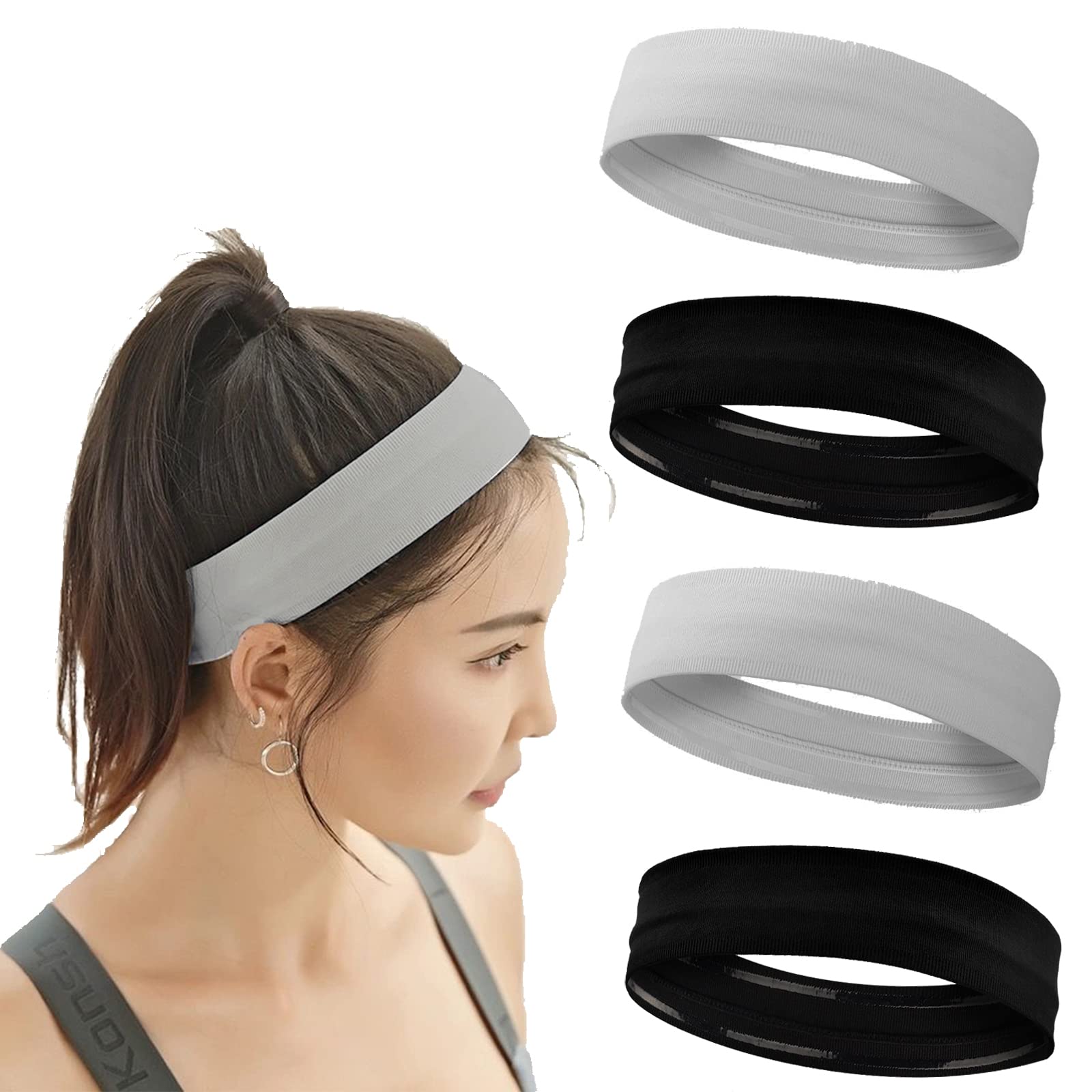 Sweat Bands for Women,4 Pcs Non Slip Sports Headband Moisture Wicking ...