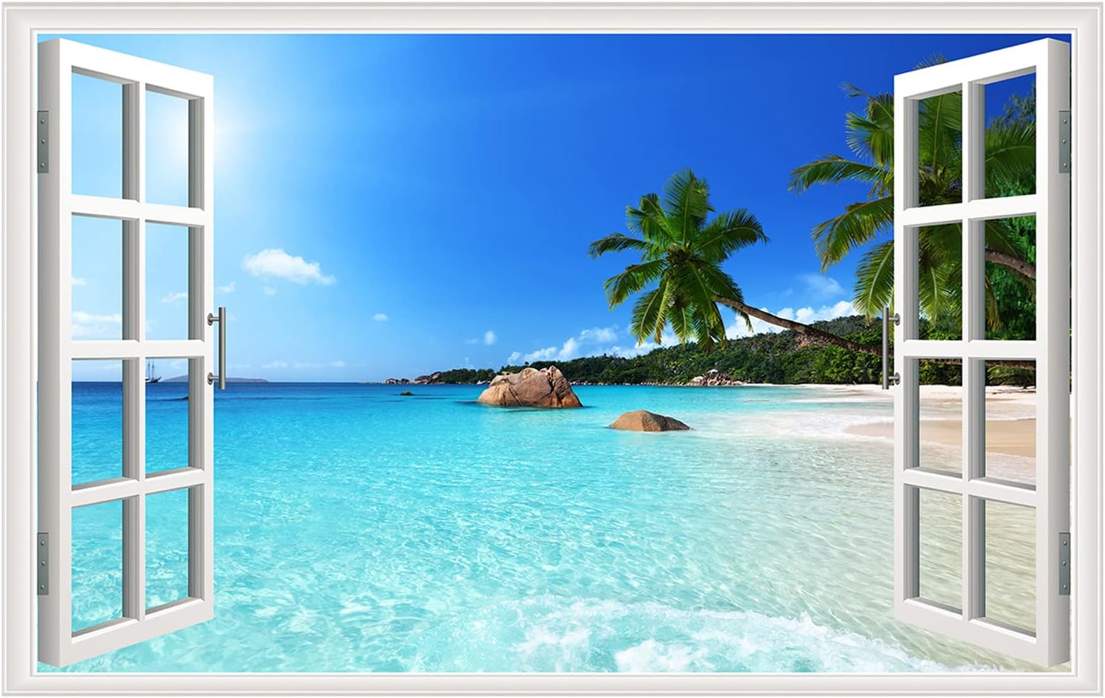 Amazon.com: Mendom Fake Windows Wall Sticker, Removable 3D Beach ...