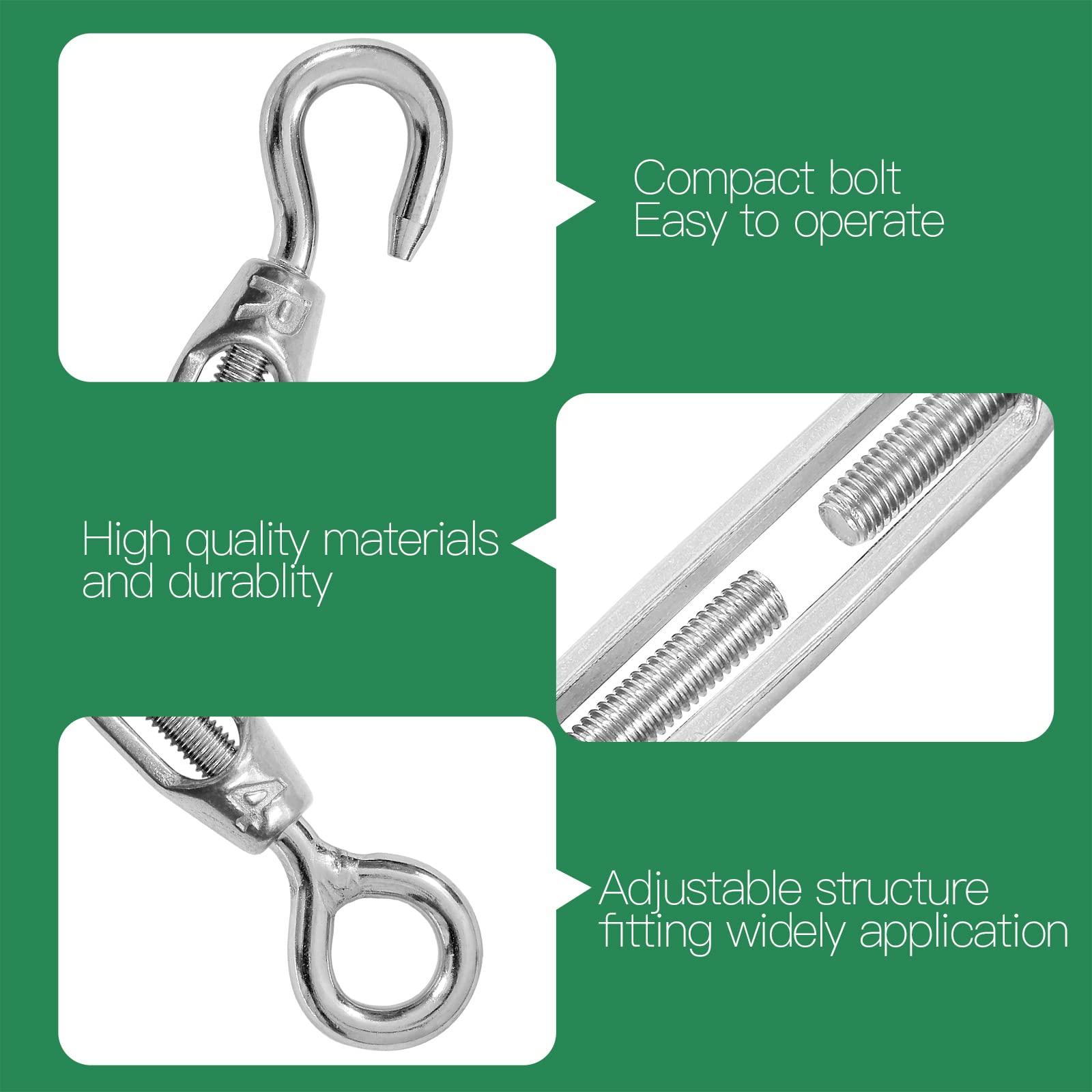 Snapklik.com : 3PCS M4 Hook & Eye Turnbuckle 304 Stainless Steel ...