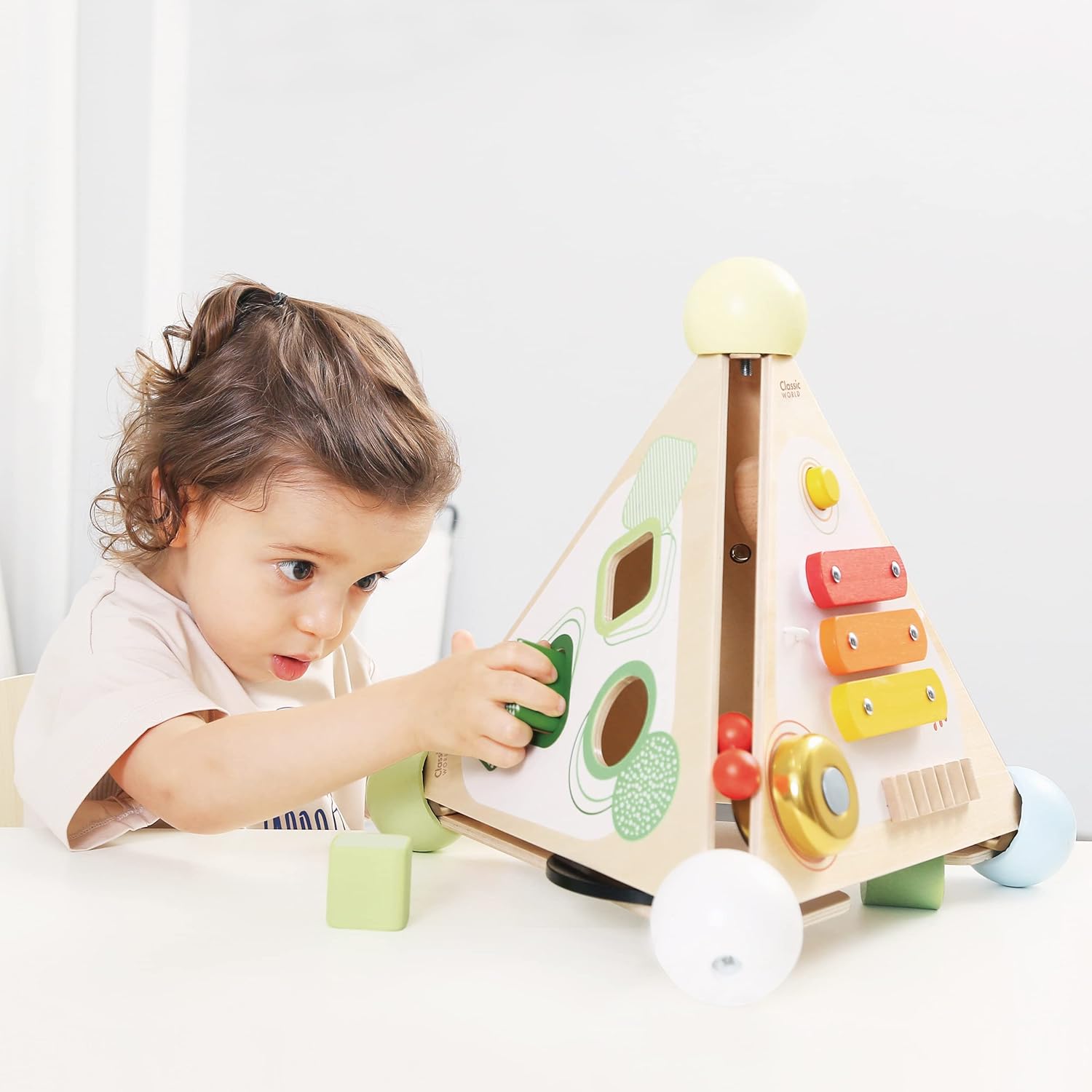 Wooden Activity Cube, Black Discs, Mirror, Shape Sorter, Space Gear ...