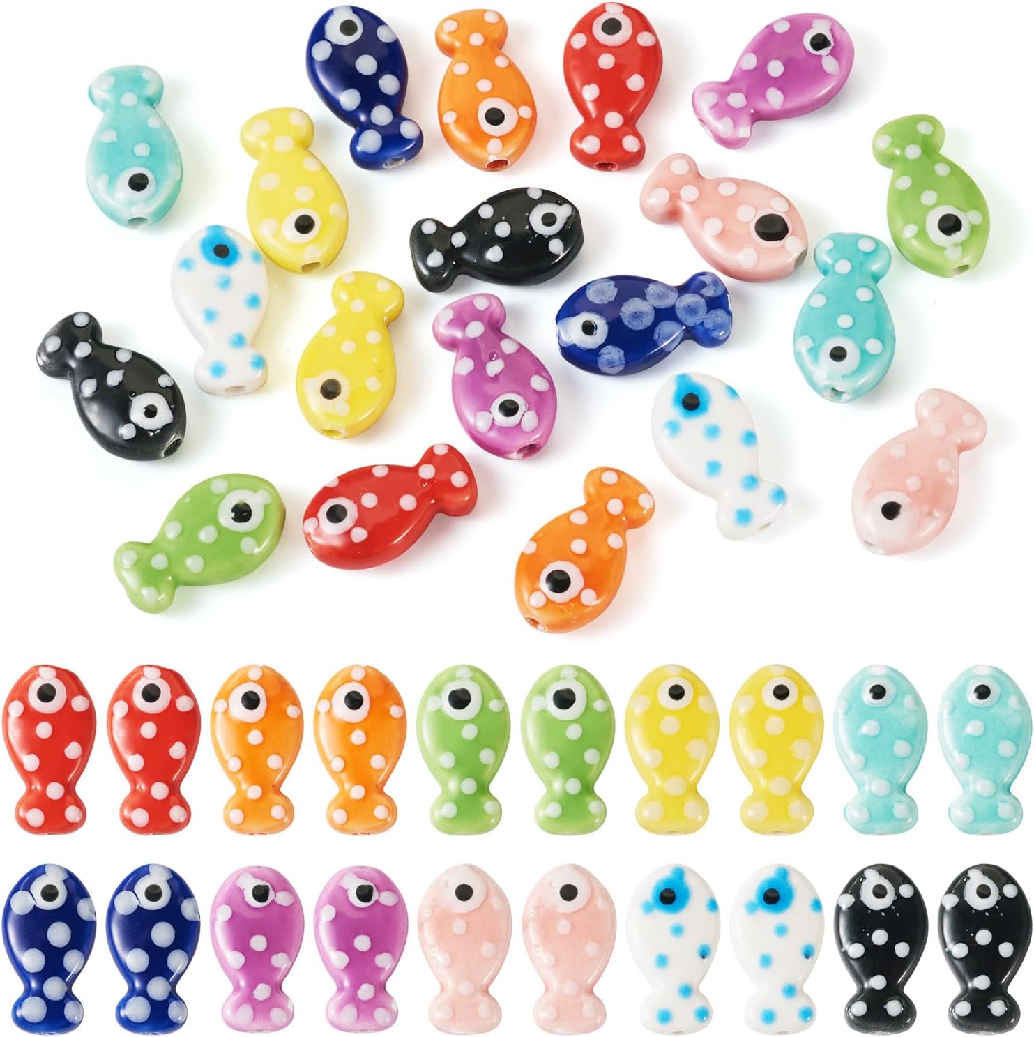 Amazon.com: Decoendiy 50Pcs Ceramic Porcelain Beads, Colorful Fish ...