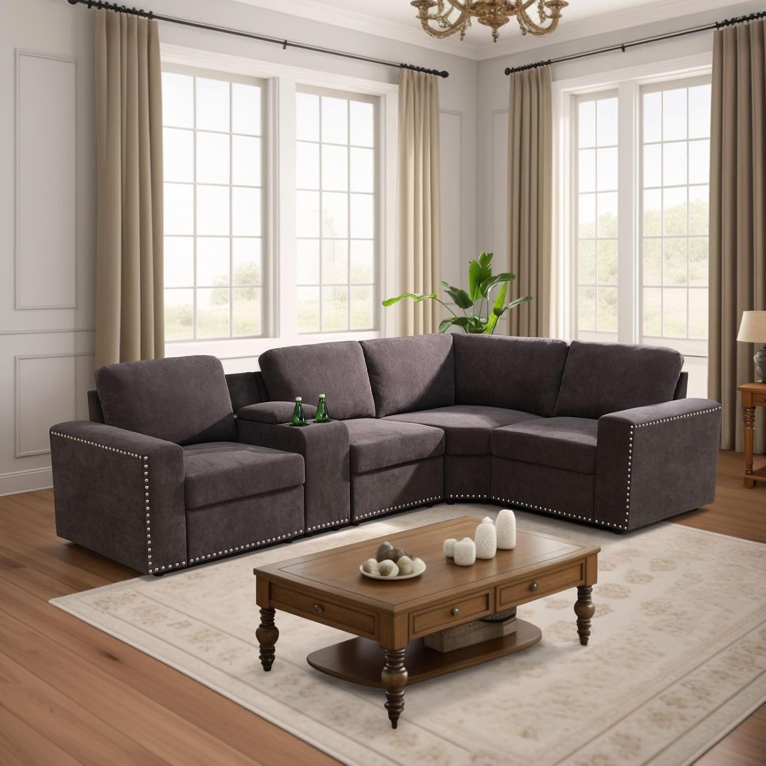 Amazon.com: AYCP Flannel Modular Sectional Sofa Set, U/L Shape ...