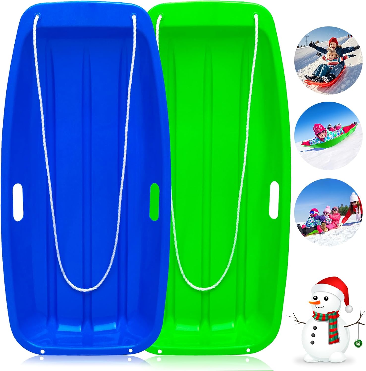 2Pack Snow Sled, Plastic Snow Sled for Kids and Adults, 35" Classical ...