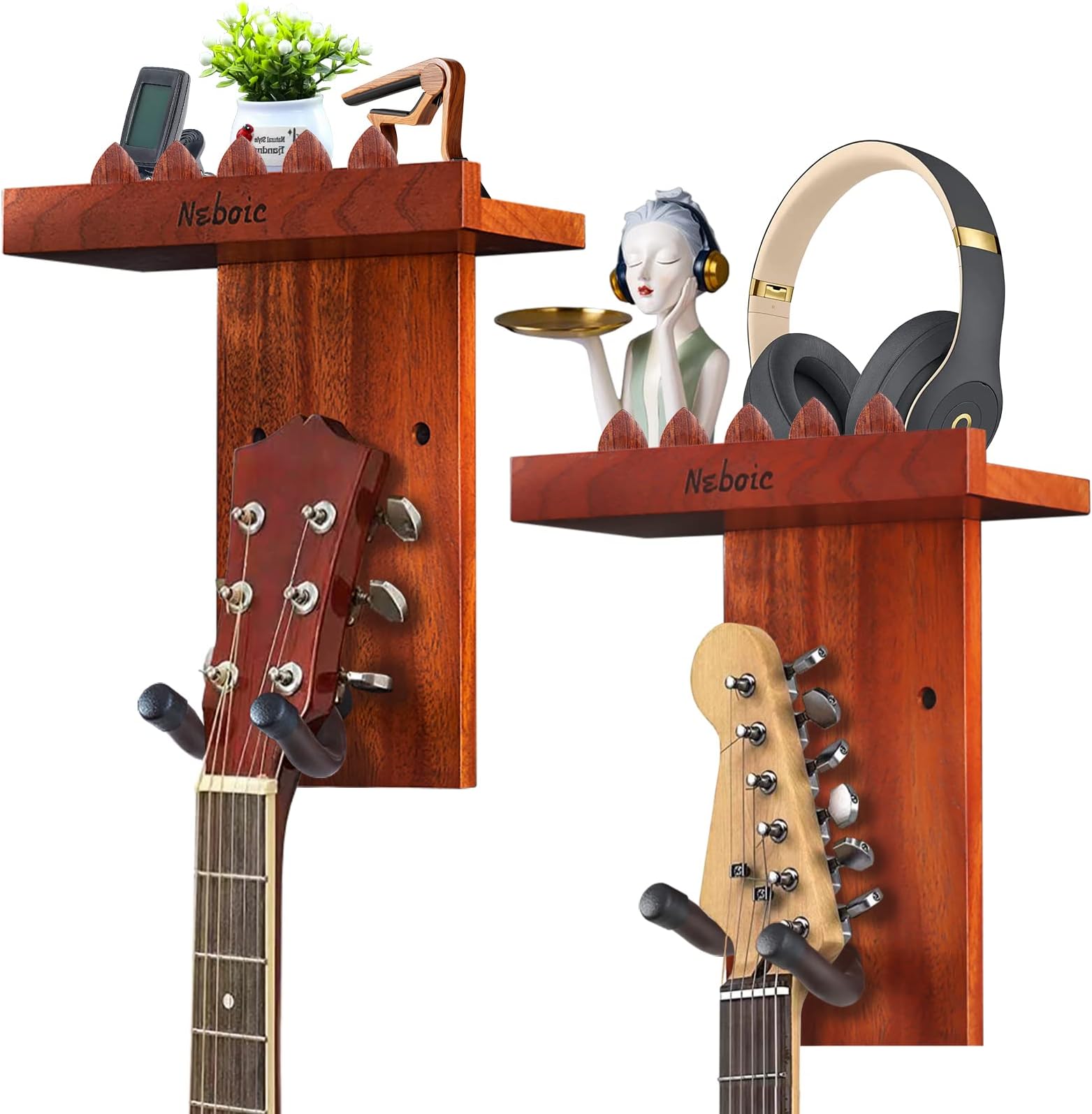 Amazon.com: MIRIO Double Guitar Wall Mount with Shelf, Solid Wood ...