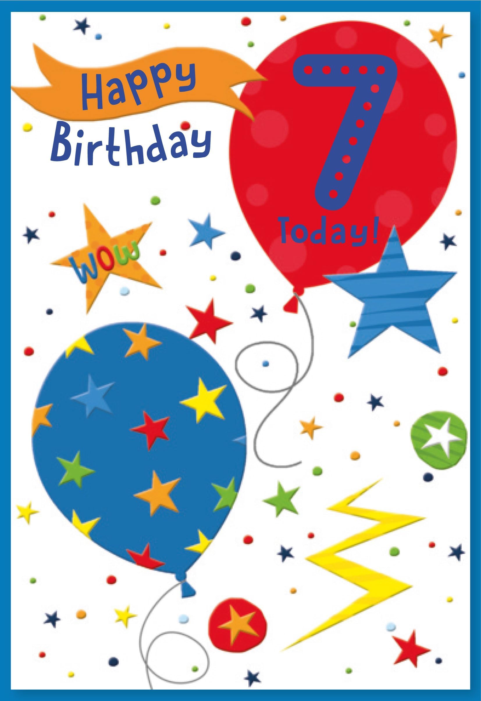Age 7 Birthday Card - 7th Birthday Boy Red Blue Balloons Stars 7.5x5.25 ...