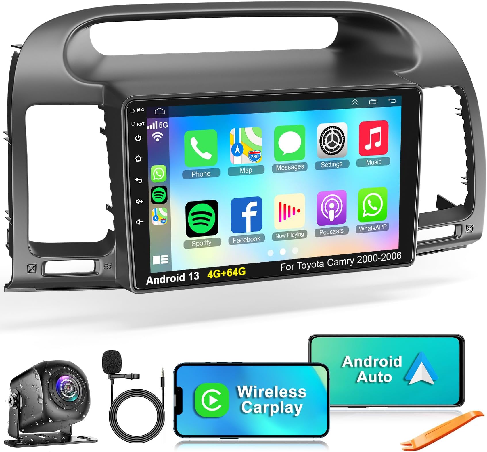 Amazon.com: 4G+64GB Car Radio for Toyota Camry 2000-2006 with Wireless ...