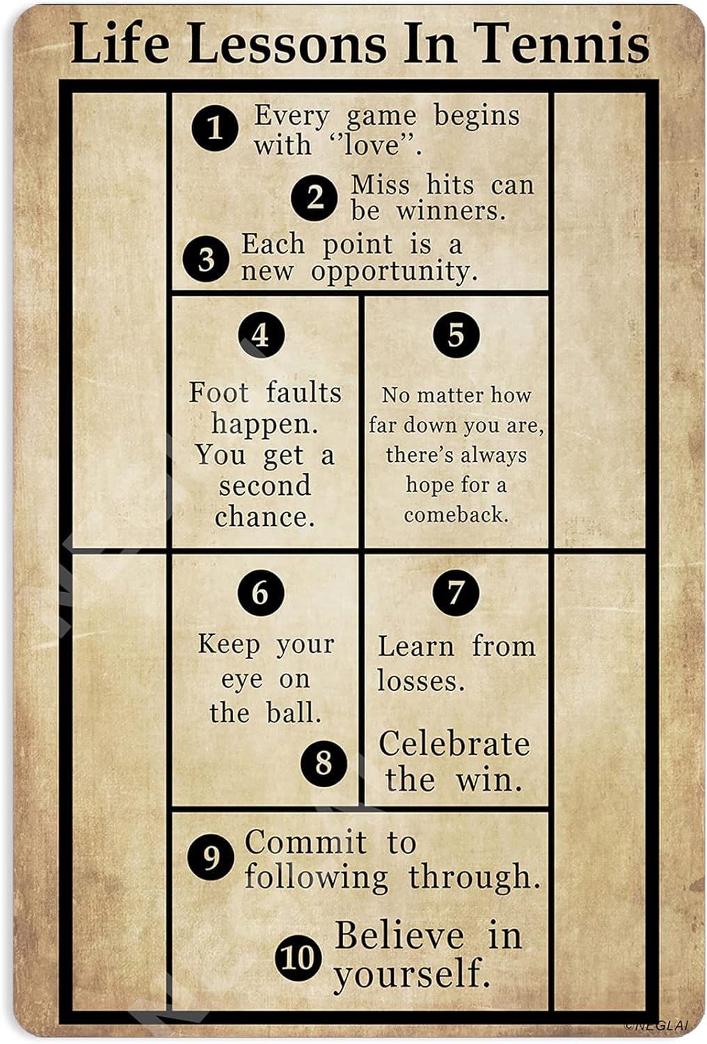 Amazon.com : NEGLAI Life Lessons In Tennis Knowledge Metal Signs Poster ...