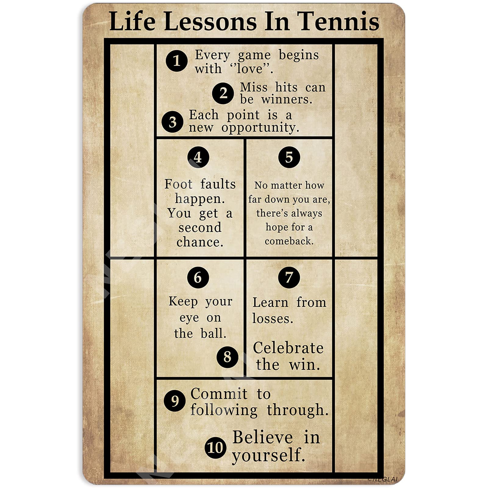 Amazon.com : NEGLAI Life Lessons In Tennis Knowledge Metal Signs Poster ...