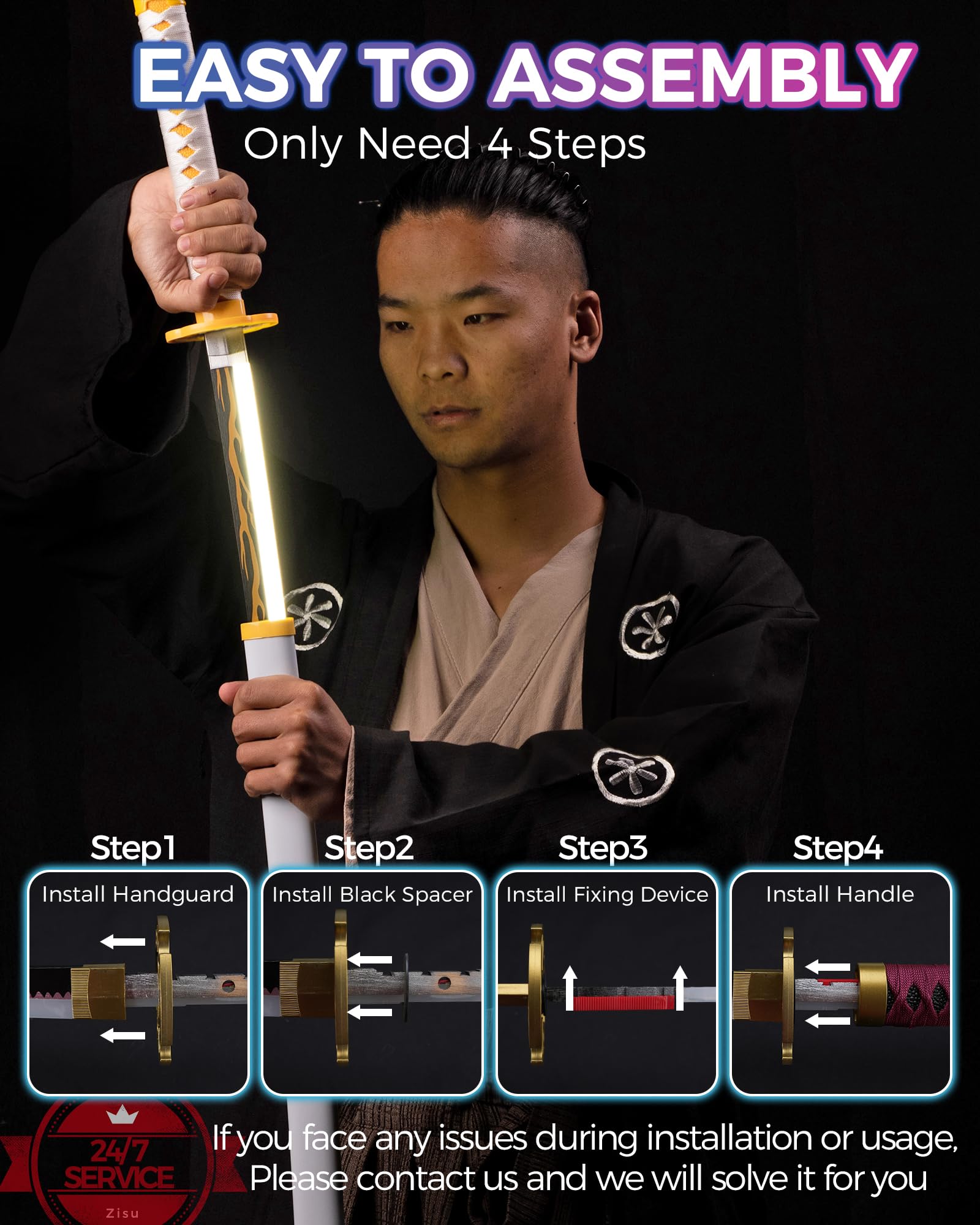 Snapklik.com : Zisu Light Up Zenitsu Sword - 40-Inch Sword