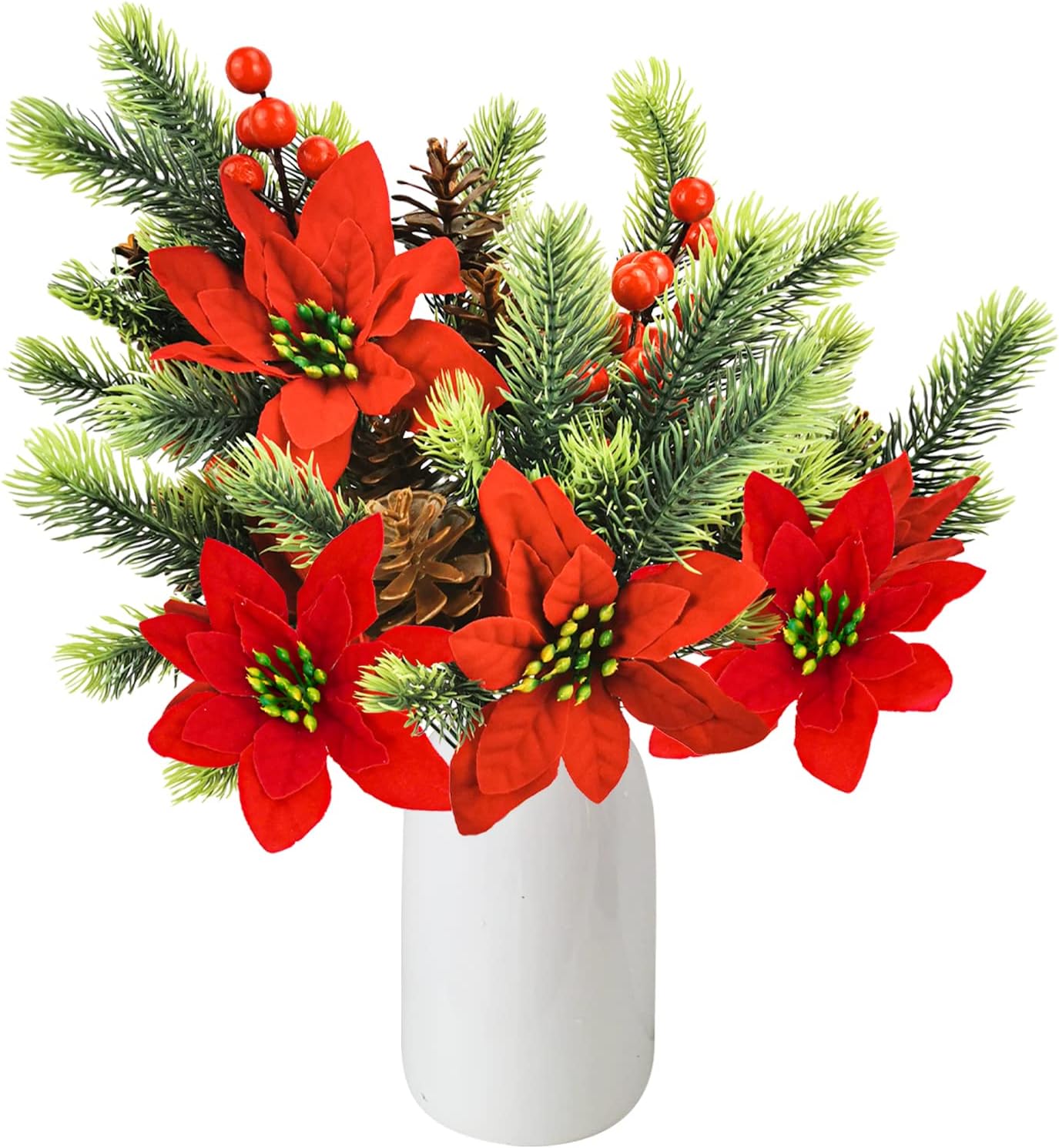 Amazon.com: Sggvecsy 6 Pack Artificial Christmas Flowers with Holly ...