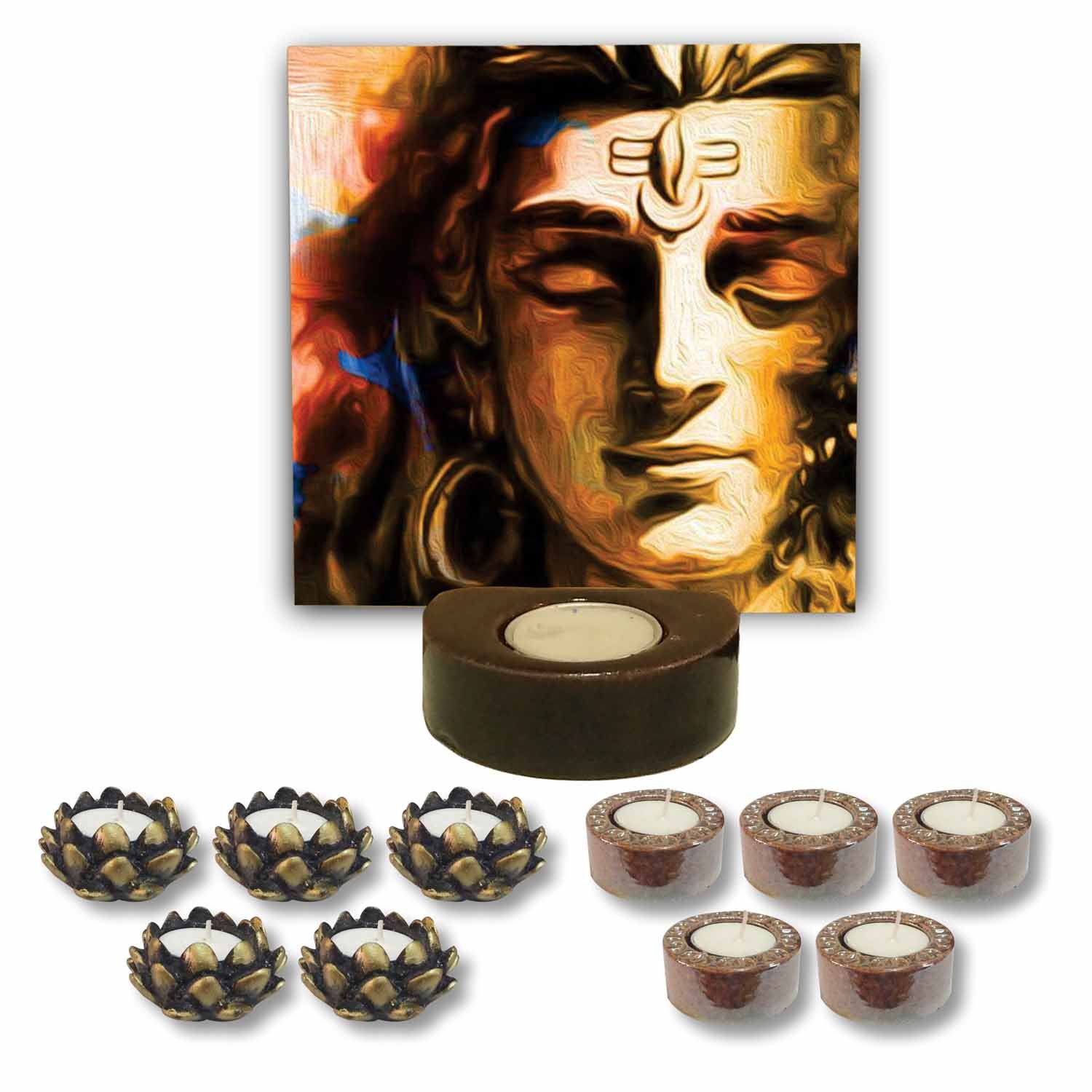 Buy YaYa Cafe Lord Shiv Candle Holder Meditating Lord Shiva Set of 11 ...