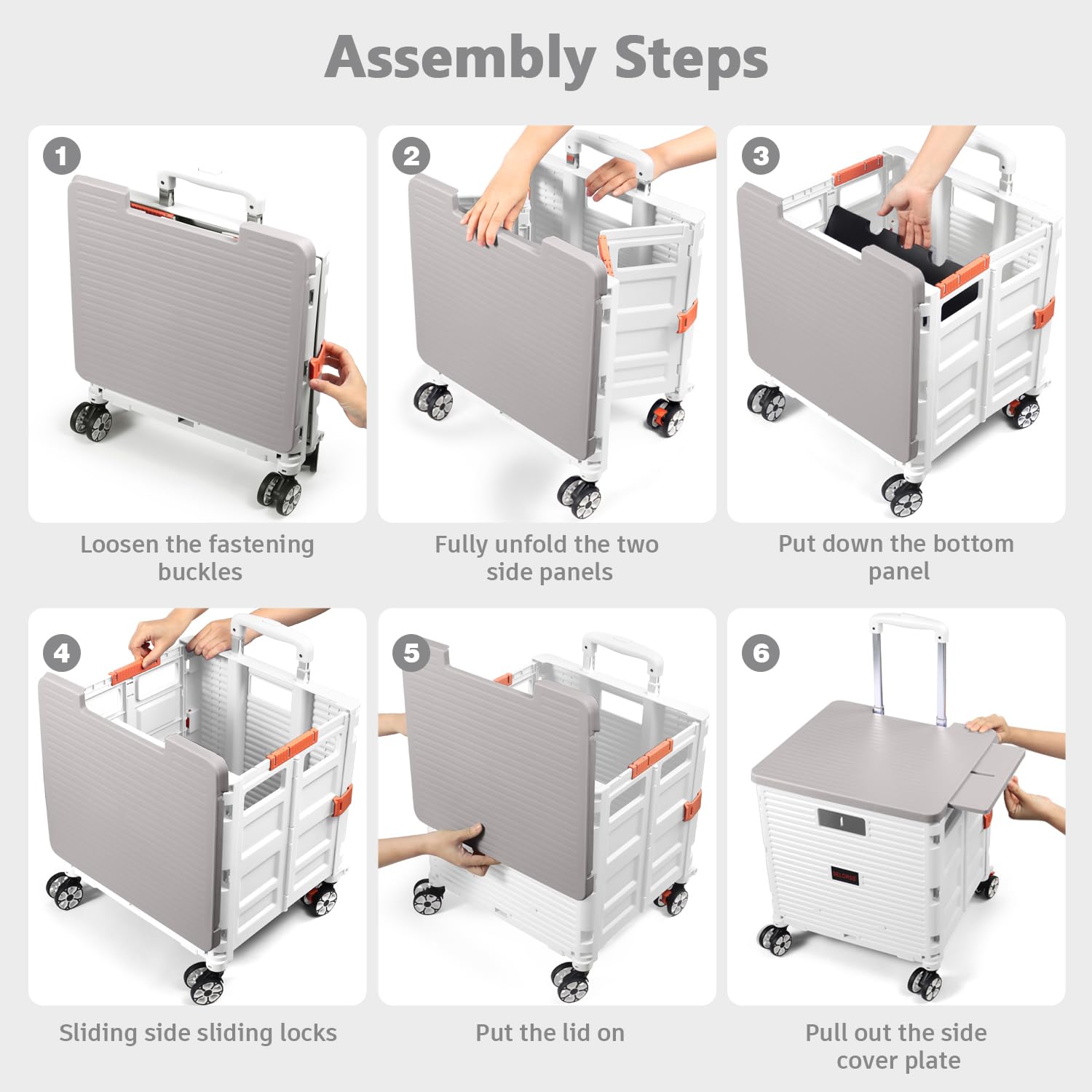 Foldable Utility Cart Collapsible Portable Crate Rolling Carts with ...