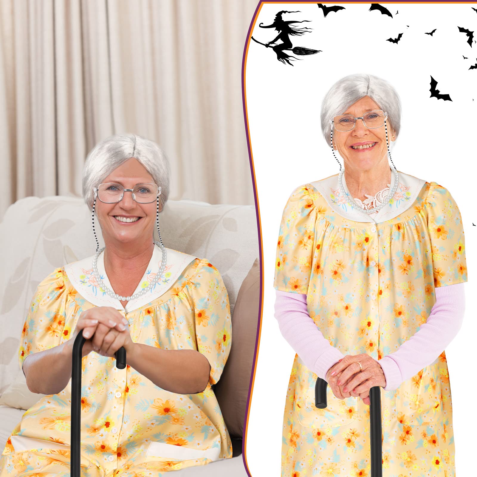 Yaomiao 8Pcs Old Lady Costume Set for Women Fat Suits Grandma Dress ...