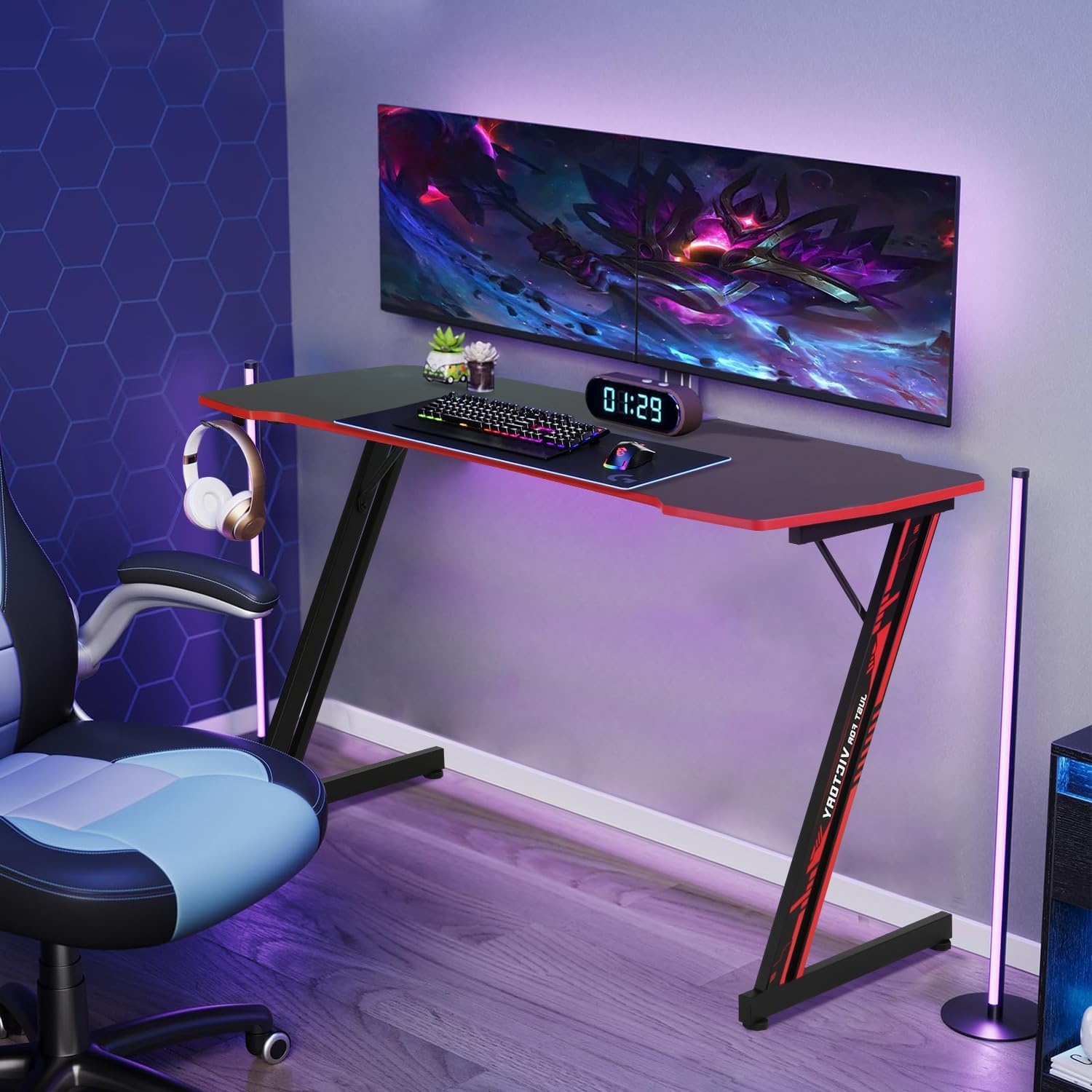 Amazon.com: BORGEBY Gaming Desk, Large Computer Desk, 47 Inch Carbon ...