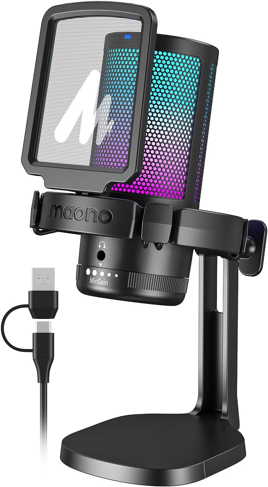 MAONO Micrófono Dinámico Gamer XLR/USB, micrófono RGB para con Software ...