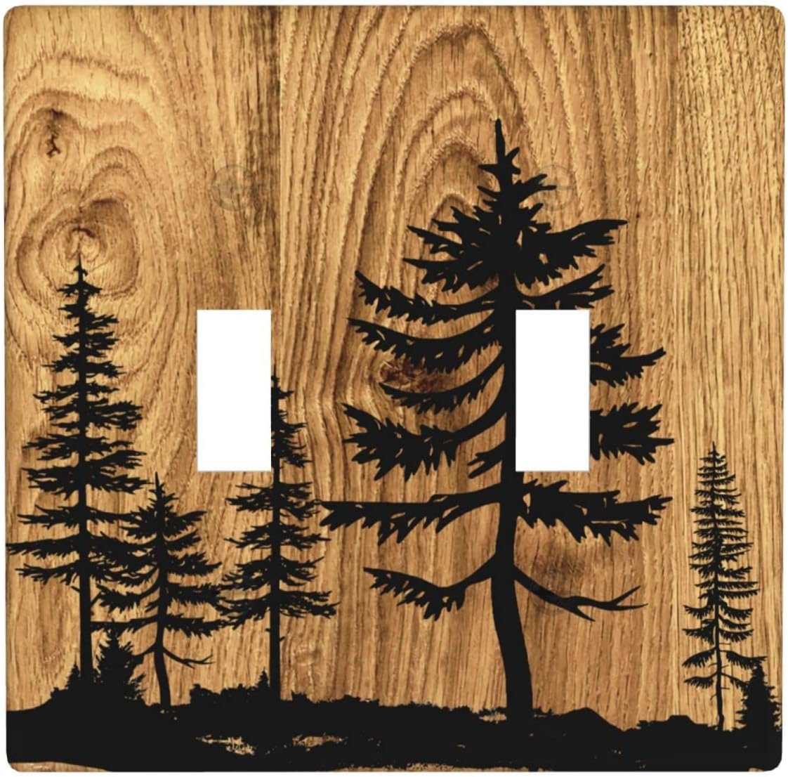 Farmhouse Brown Pine Tree Wood Grain 2 Gang Light Switch Cover Plate ...