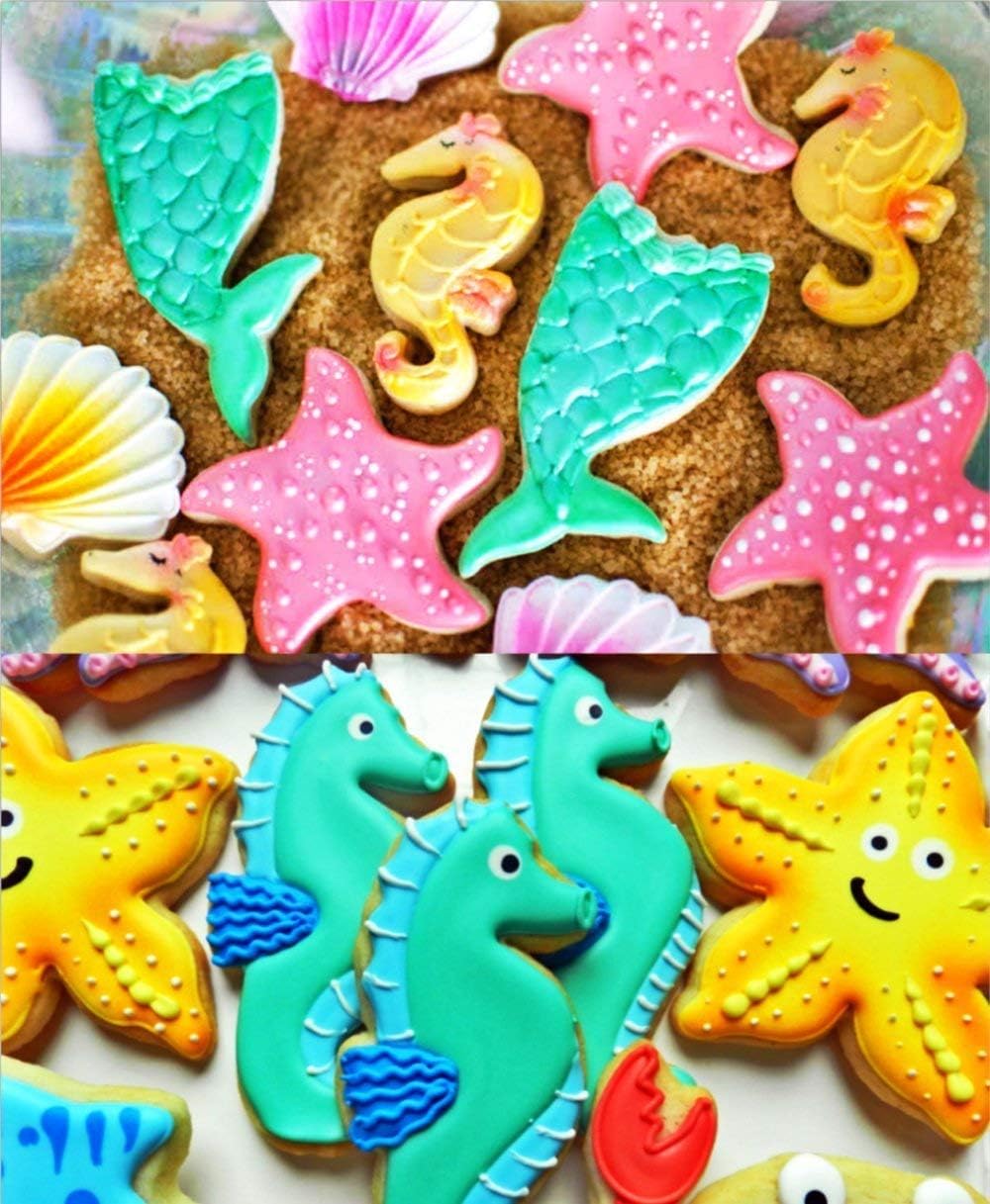 HONYAO Sea Creature Mermaid Cookie Cutter Set – 4 PCS – Mermaid Tail/Whale Tail, Seahorse ...
