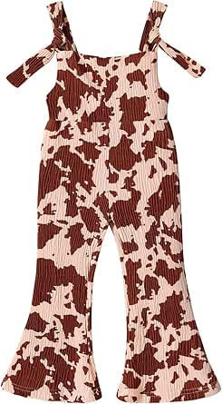Amazon.com: Happy Town Toddler Baby Girl Cow Print Bell Bottom Overalls Pants Kids Plaid Jumsuit ...