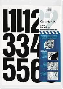 Chartpak 01193 Press-On Vinyl Numbers, Self Adhesive, Black, 4-Inch H ...
