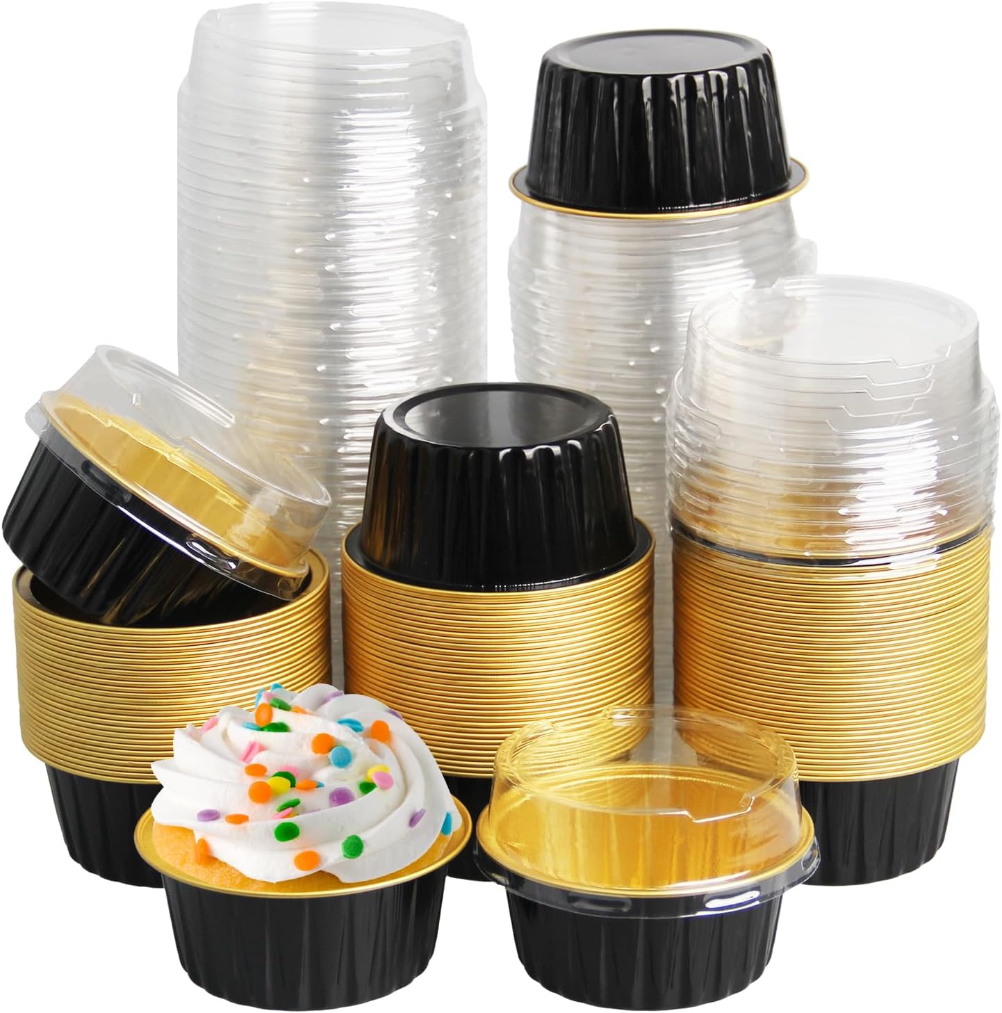 Amazon.com: 100 Pack Disposable Ramekins 5 oz Black Gold Aluminum Foil ...