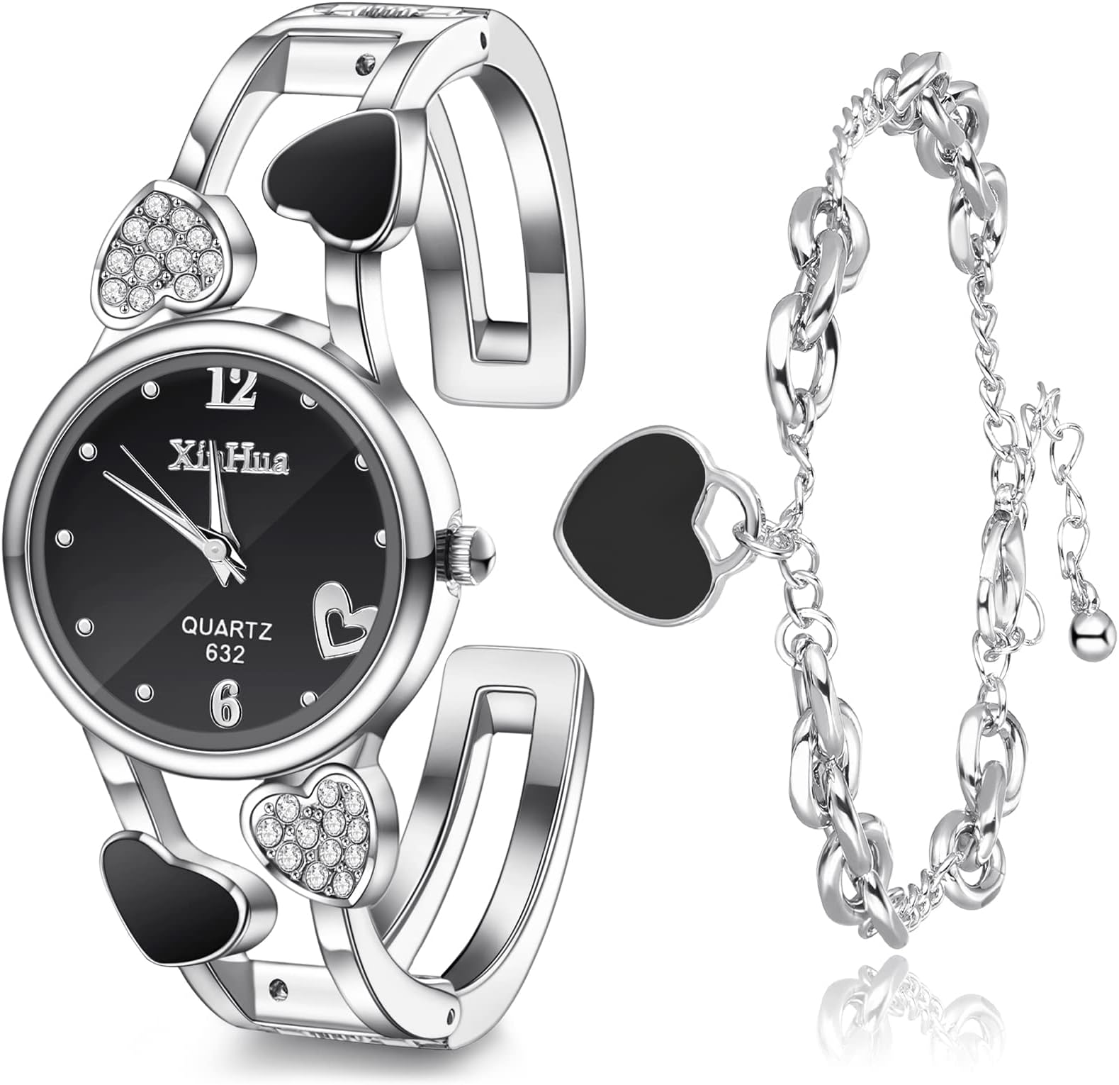 TERRIFI Watches for Women Heart Shaped Watch and Bracelet Set for Girls ...