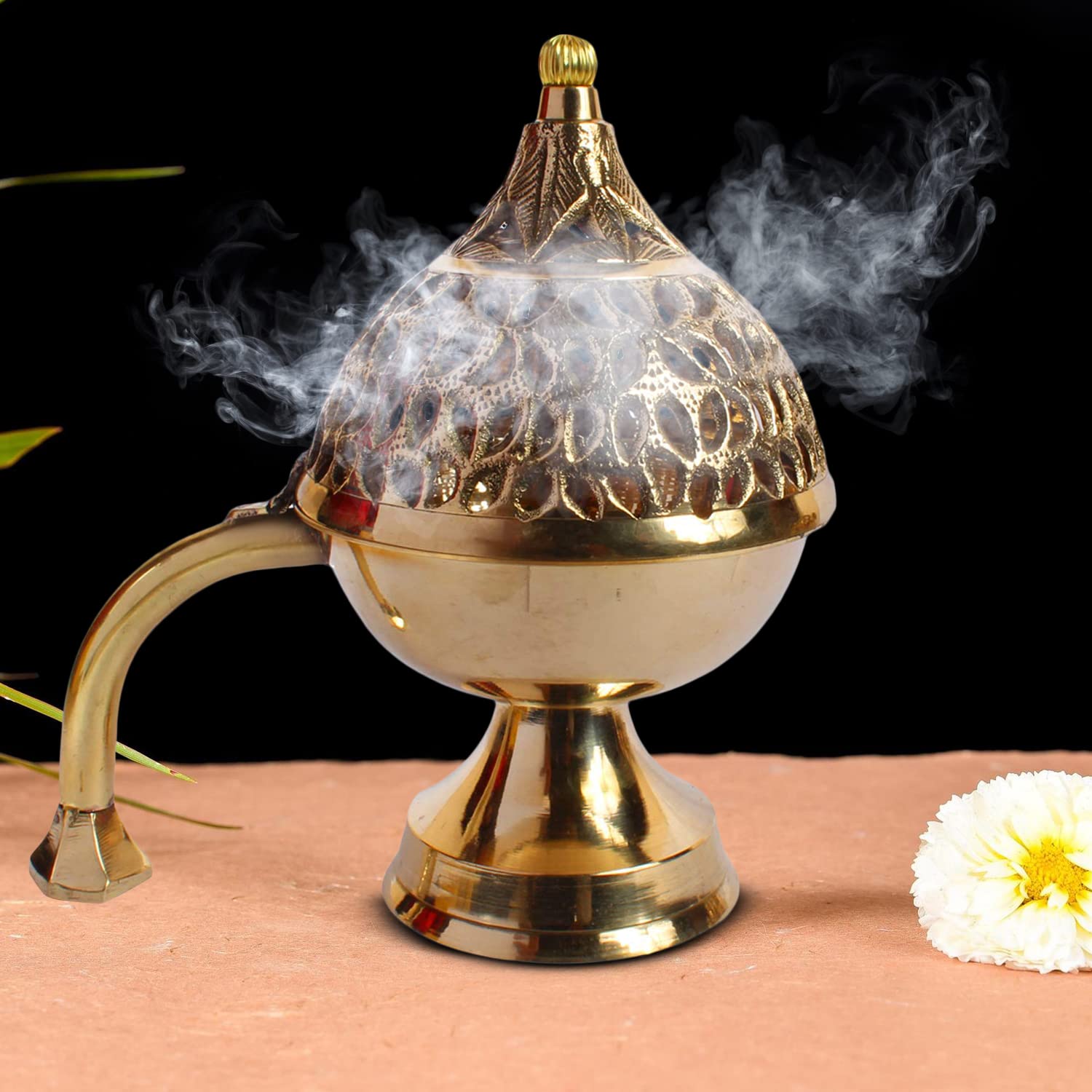 Artvarko™ Brass Incense Loban Dani Holder Dhuna Charkol Dhoop Dani ...