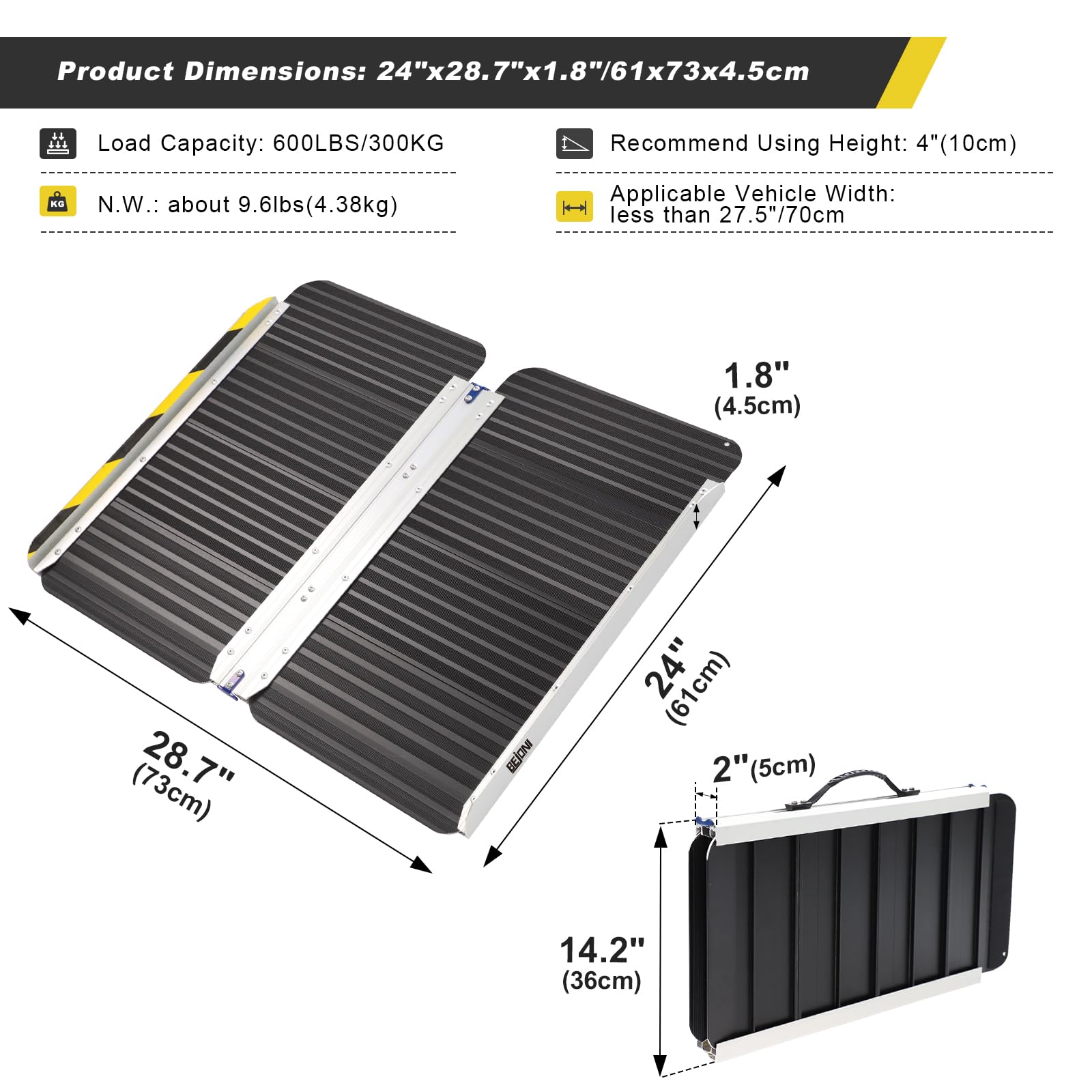 Snapklik.com : BEJONI Wheelchair Ramp 2FT, Portable Handicap Ramp, 600 ...