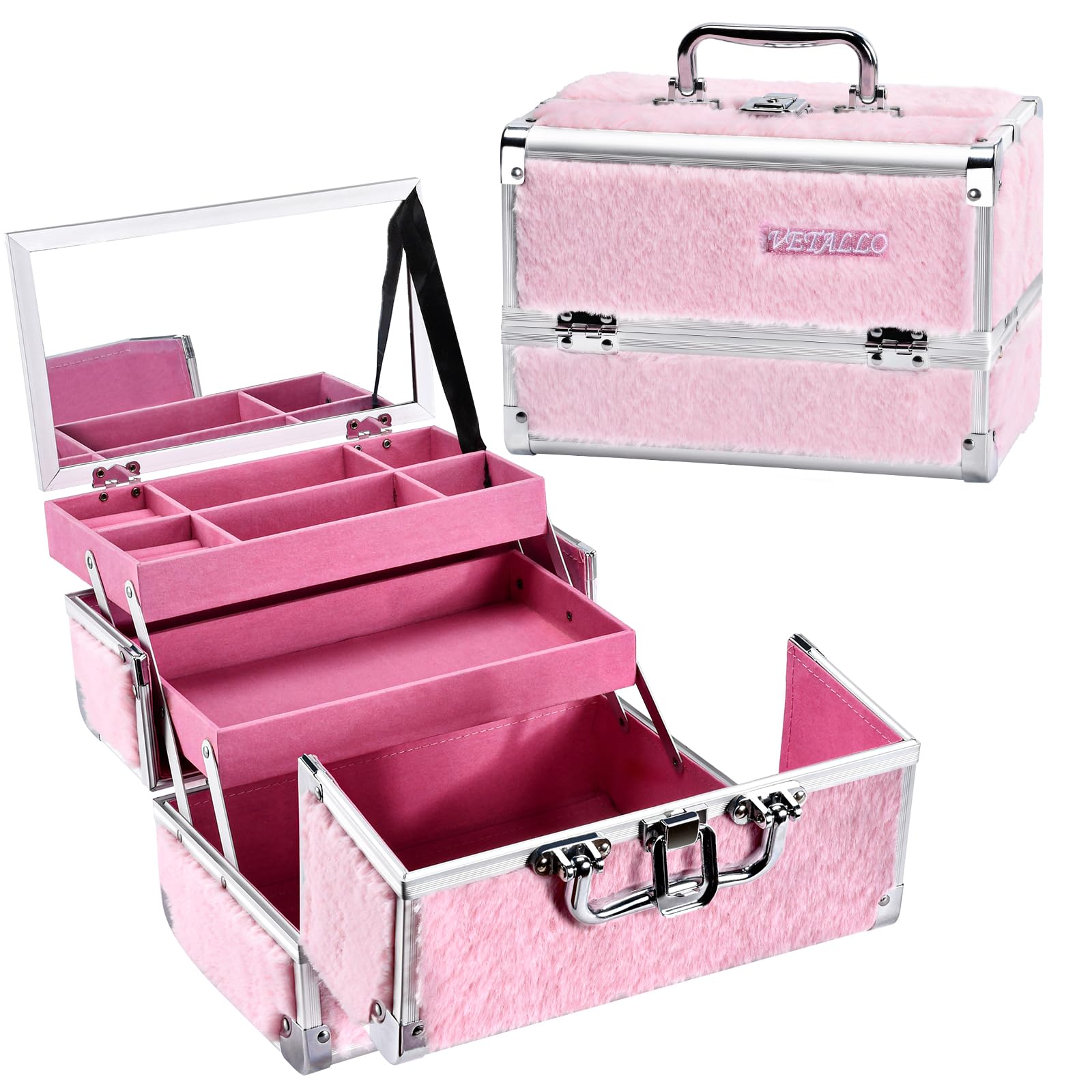 Amazon.com: VETALLO Travel Makeup Box with Mirror, Large Makeup ...