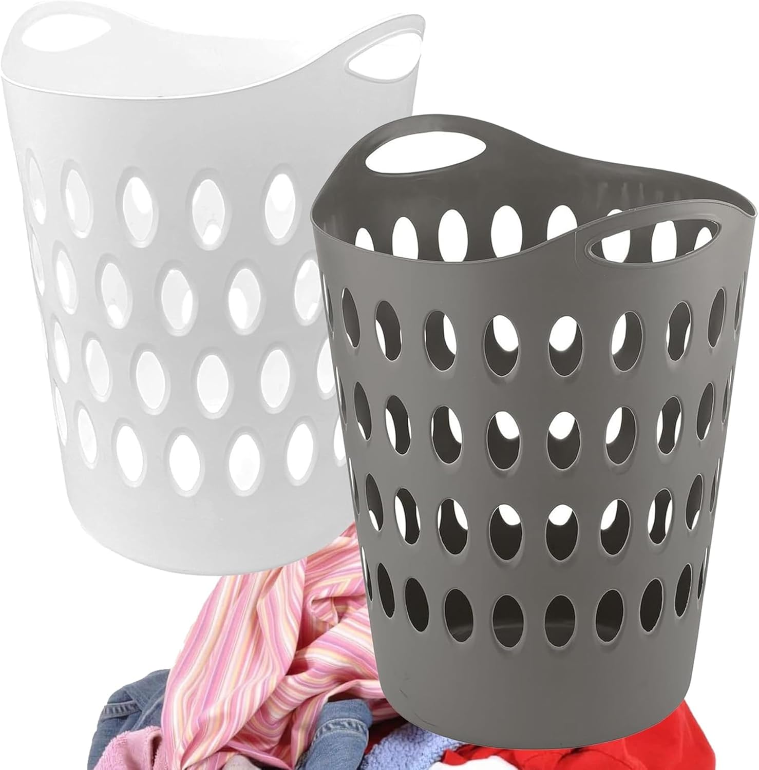 White Plastic Laundry Basket Home Clothes Washing Large Flexible Basket ...