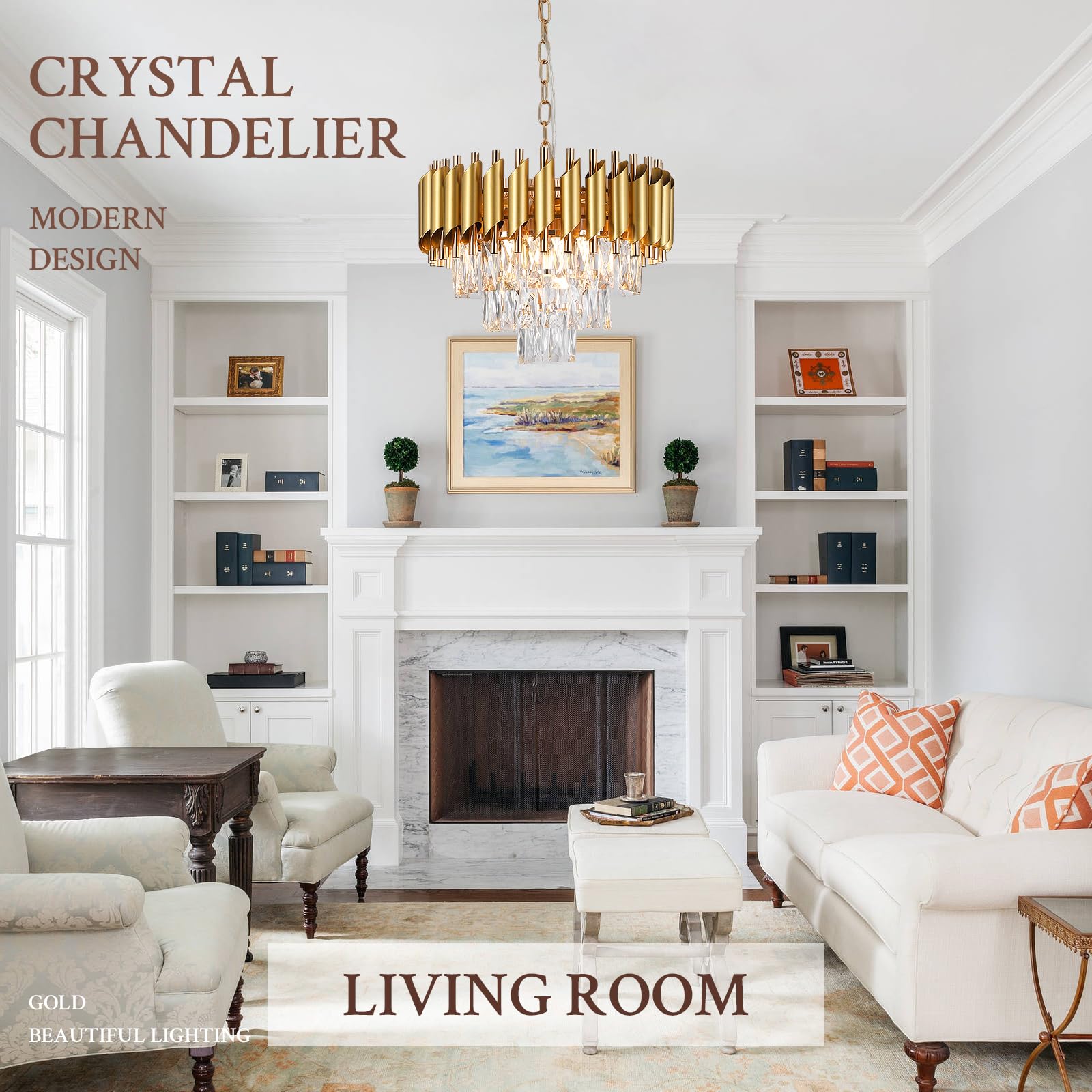 Gold Crystal Chandelier, 16’’ Modern Chandelier 3 Tiers Black & Gold ...