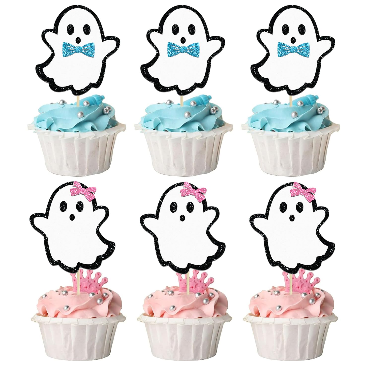 Amazon.com: 24 Pcs Halloween Ghost Cupcake Toppers, Boy and Girl Gender ...