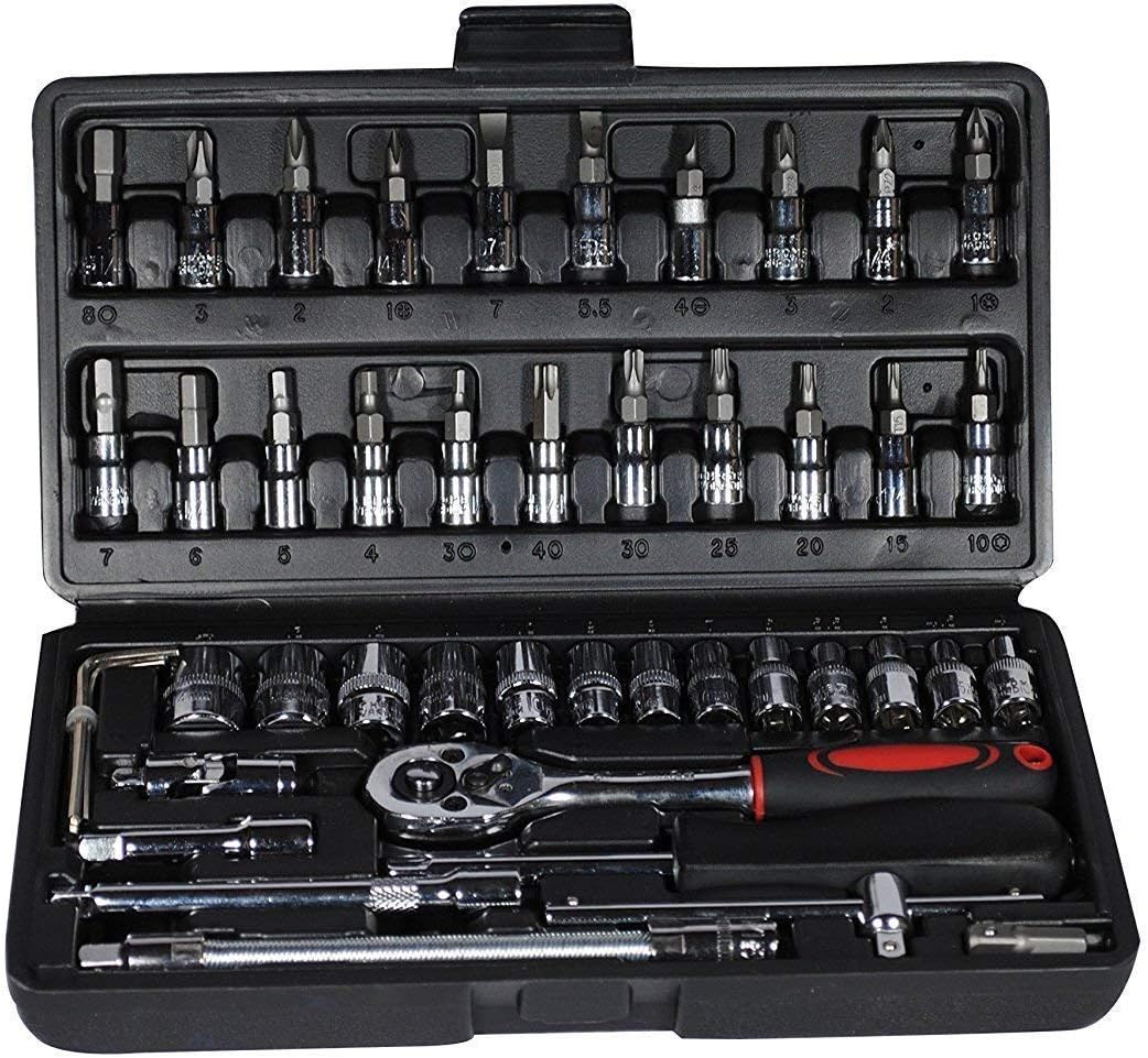 Inditrust Red 46 In 1 Pcs Tool Kit For Home Use Spanner Set Socket Set ...