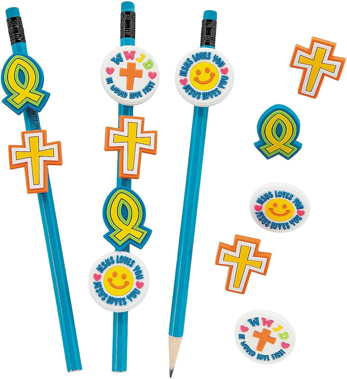Amazon.com: Fun Express 1 1/4" – 1 1/2" Religious Rubber Pencil Charms ...