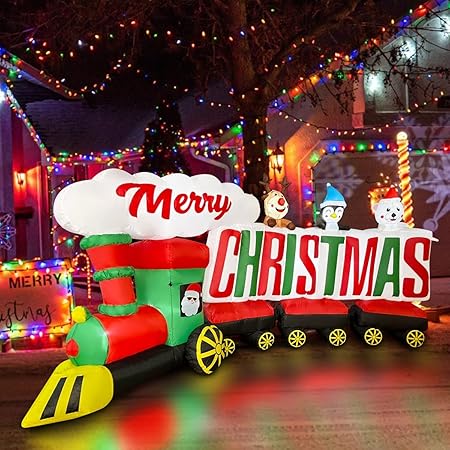 Amazon.com: Goallim 10.5Ft Long Christmas Inflatables Train, Santa ...