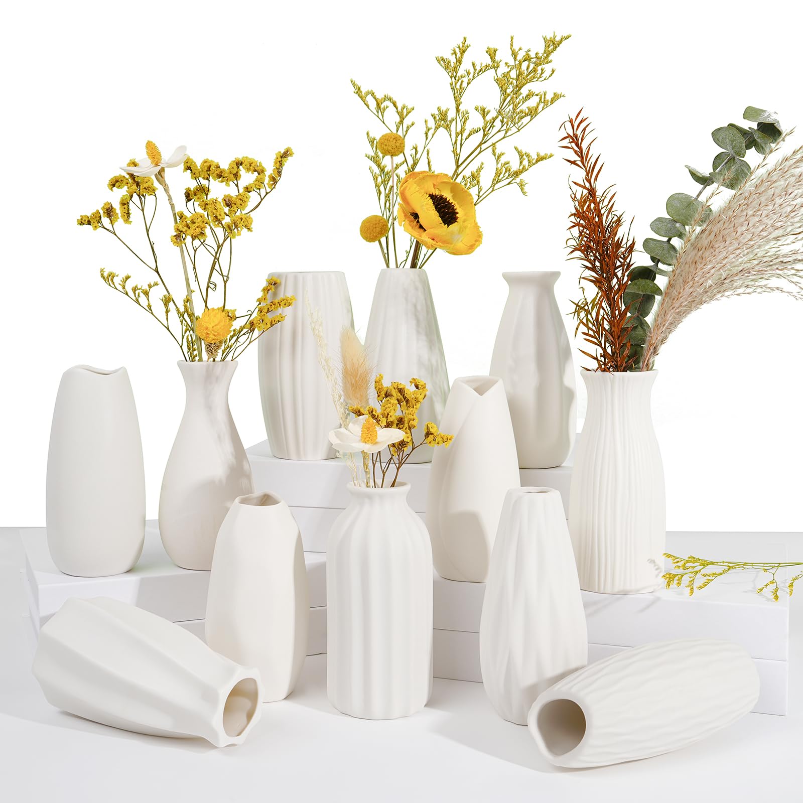 Amazon.com: Ceramic Bud Vases, Set of 12 White Vases for Centerpieces ...