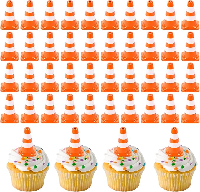 Amazon.com: 50pcs Mini Traffic Cones Cupcake Toppers Traffic Signs Cake ...