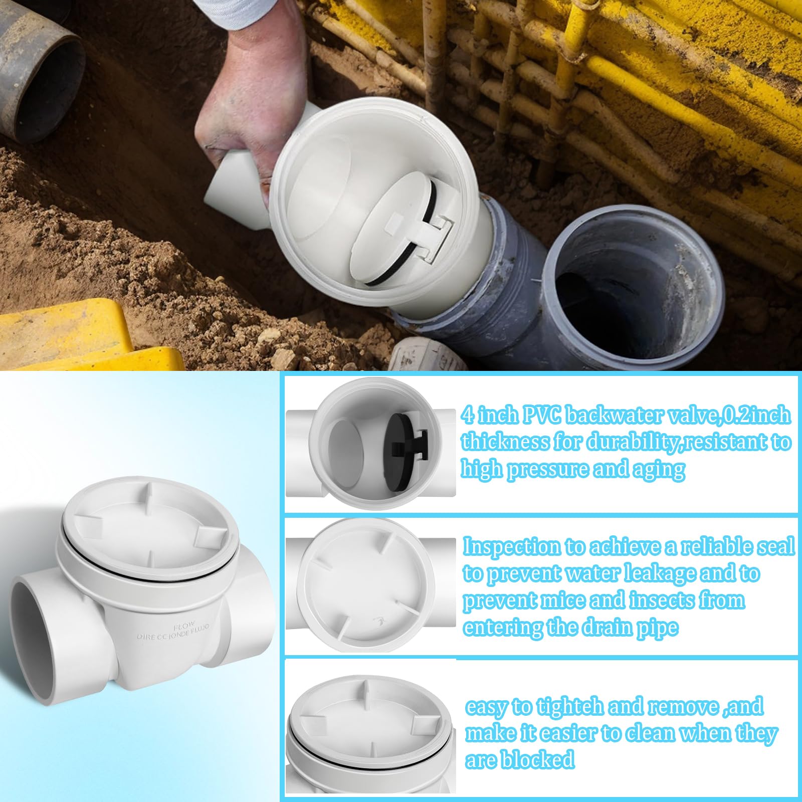 Snapklik.com : PVC Backwater Valve,4 Inch Drain Backflow Preventer ...