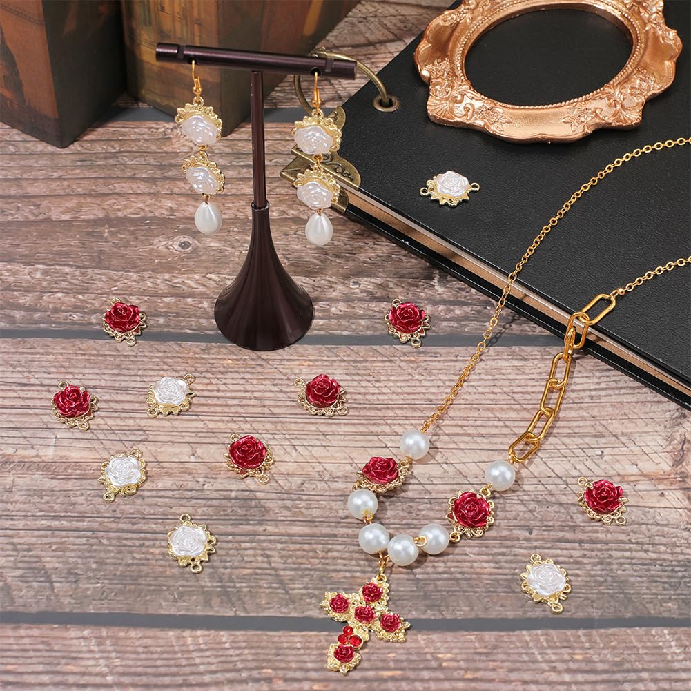 Snapklik.com : 1 Box 32Pcs Rose Charms 3D Rose Flower Connector Charms ...